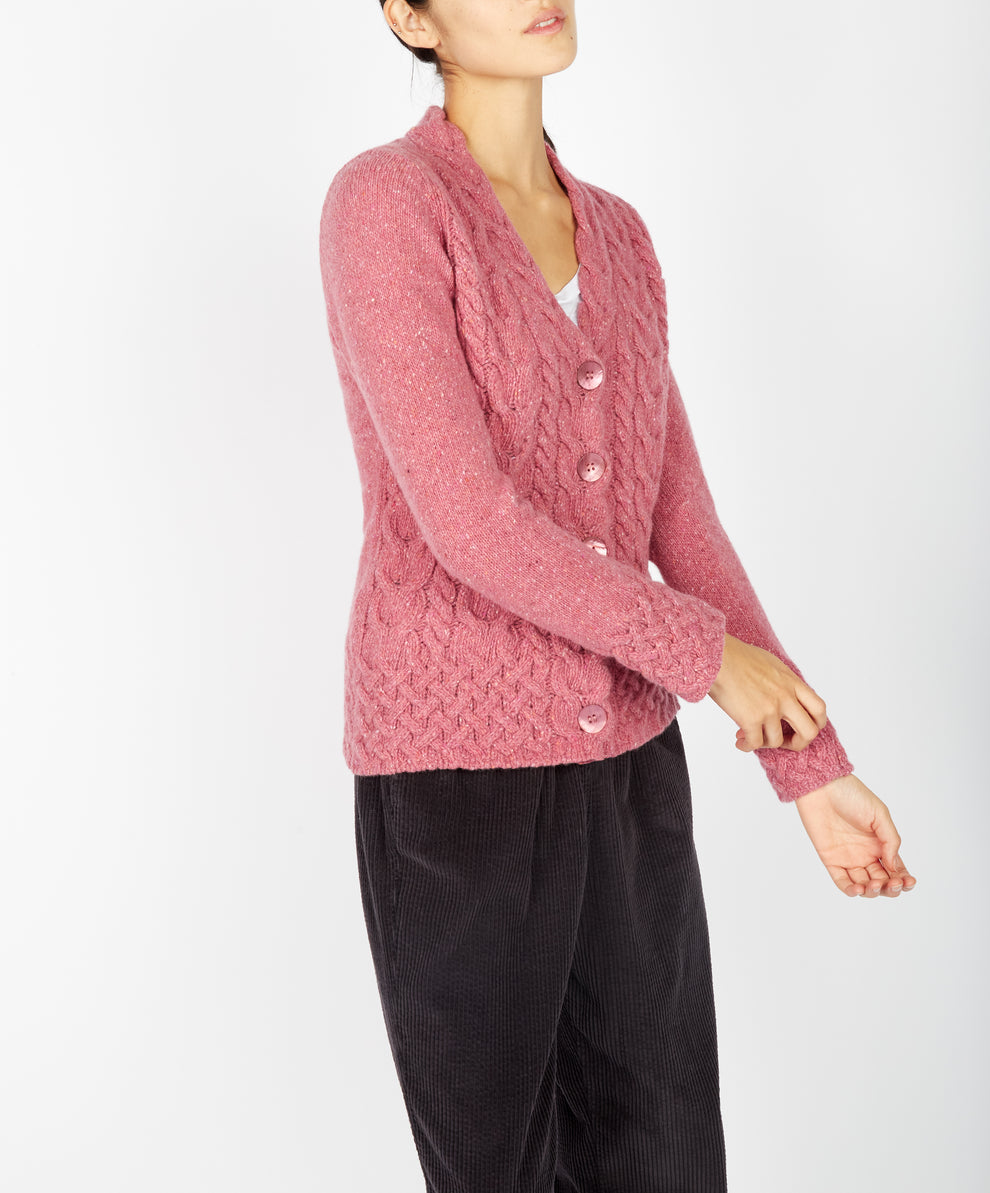 Womens Horseshoe Cable Knit Cardigan in Bubblegum Pink - IrelandsEye ...