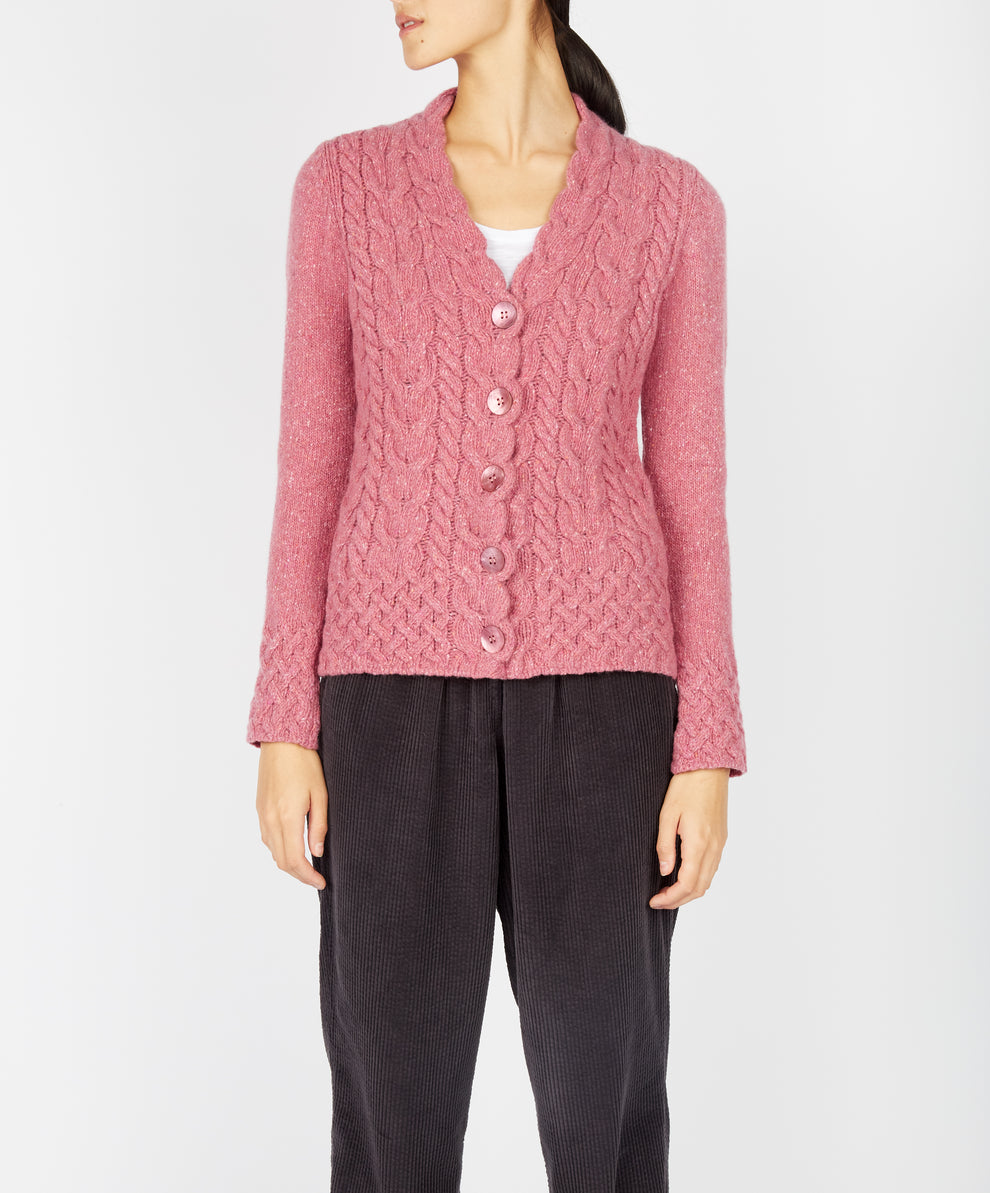 Womens Horseshoe Cable Knit Cardigan in Bubblegum Pink - IrelandsEye ...
