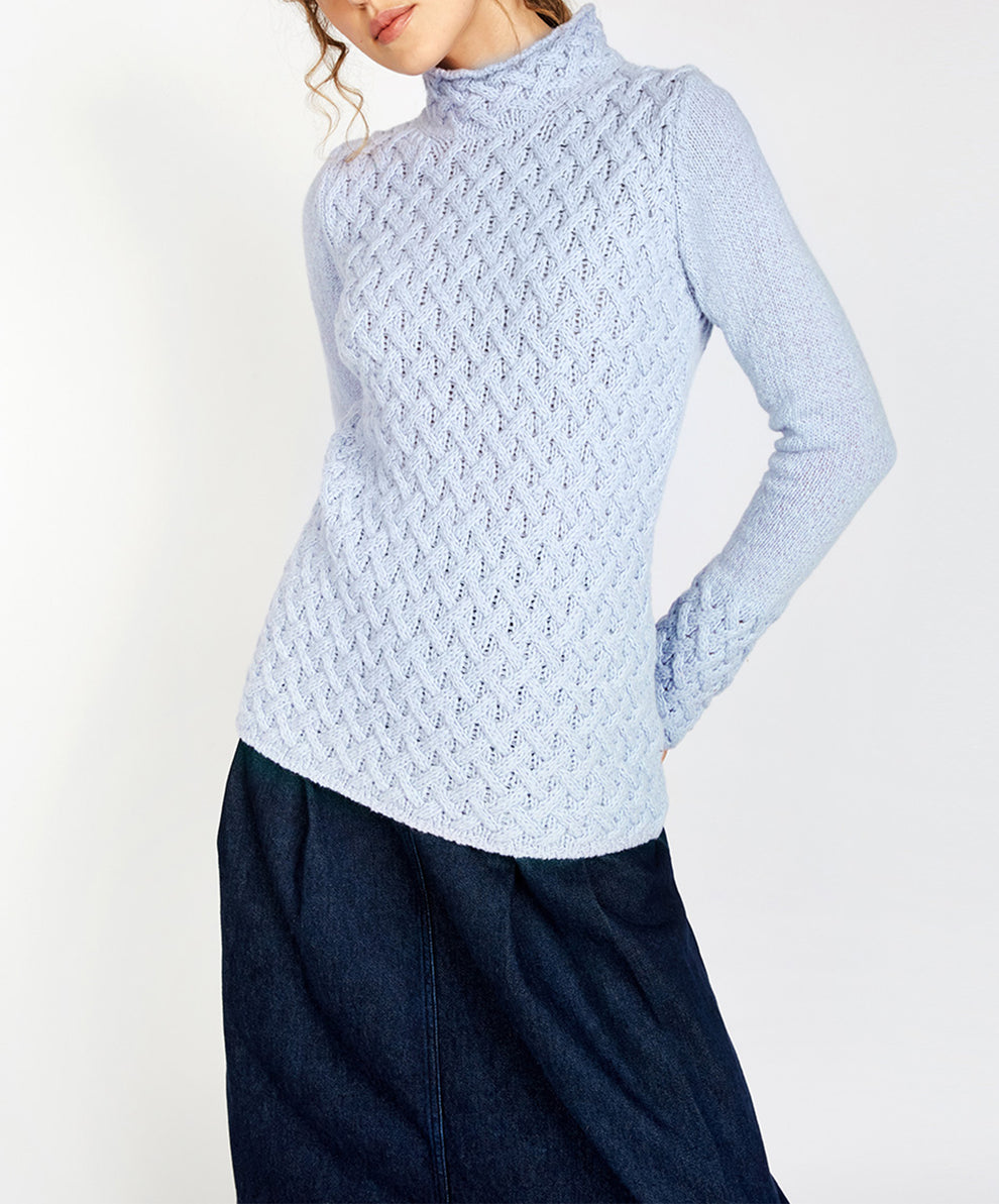 Womens Trellis Knit Woolen Sweater in Powder Blue - IrelandsEye Knitwear