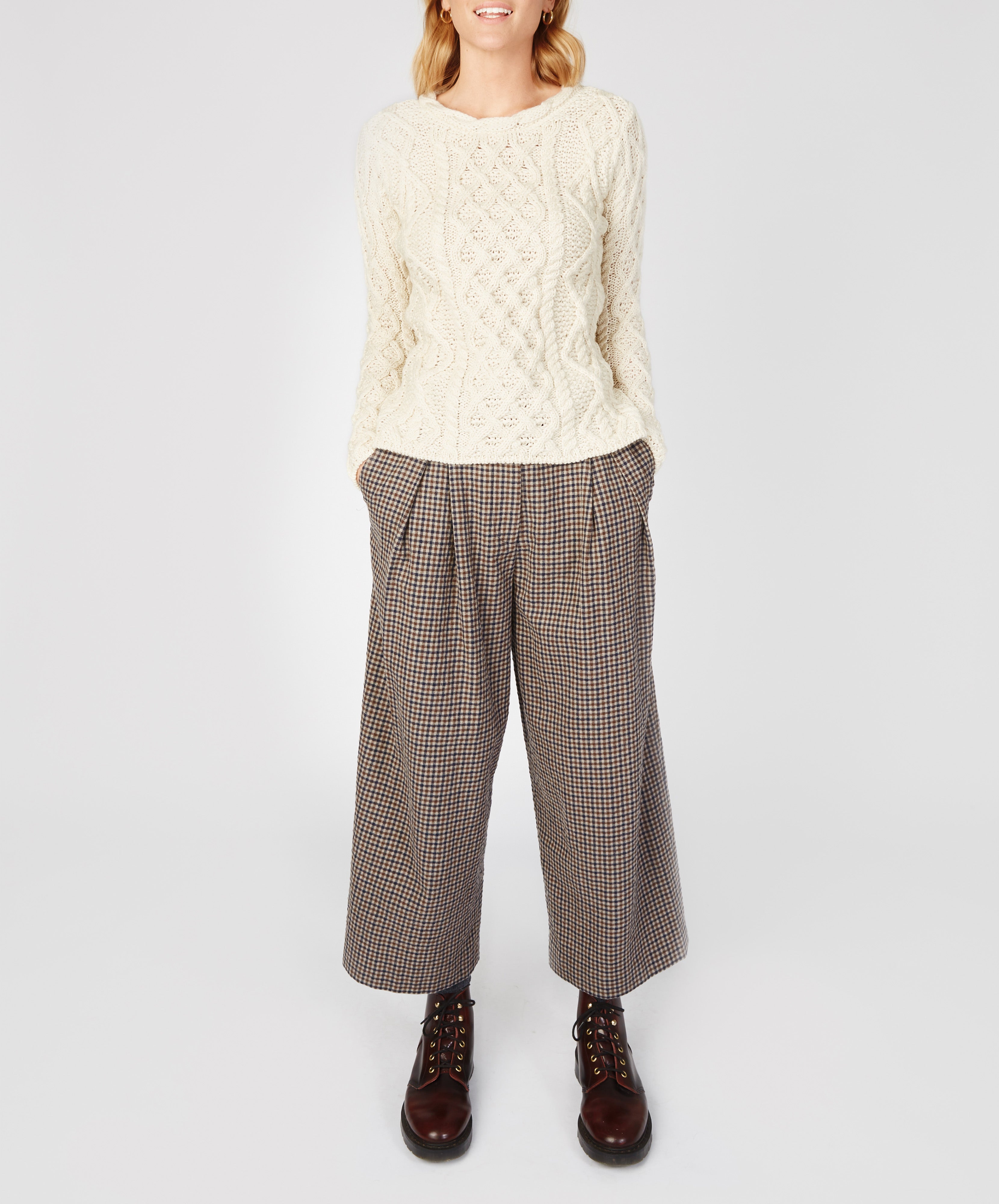 Womens Lambay Lattice Cable Aran Sweater in Natural - IrelandsEye Knitwear