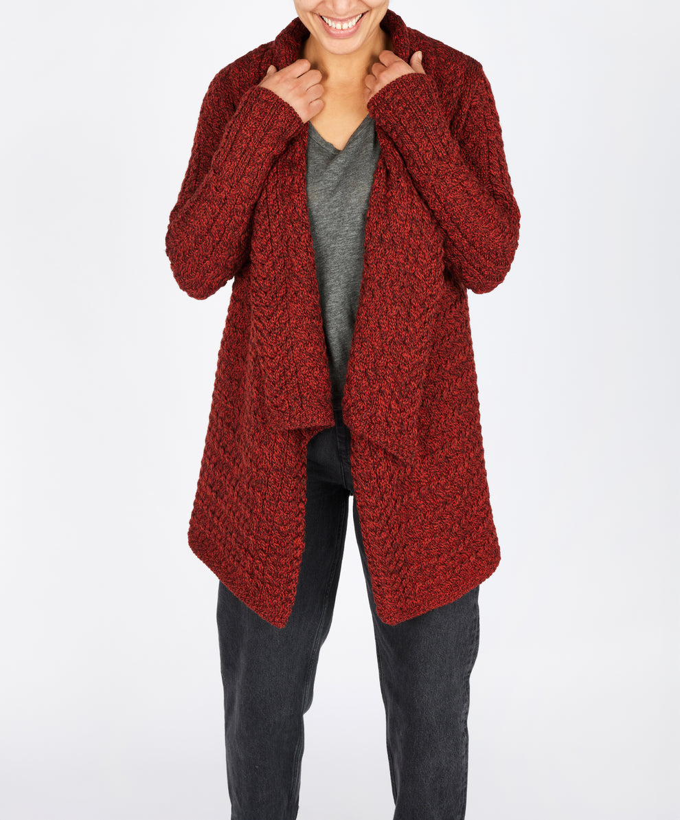 Womens Glenross Waterfall Knit Cardigan Sable Marl - IrelandsEye Knitwear