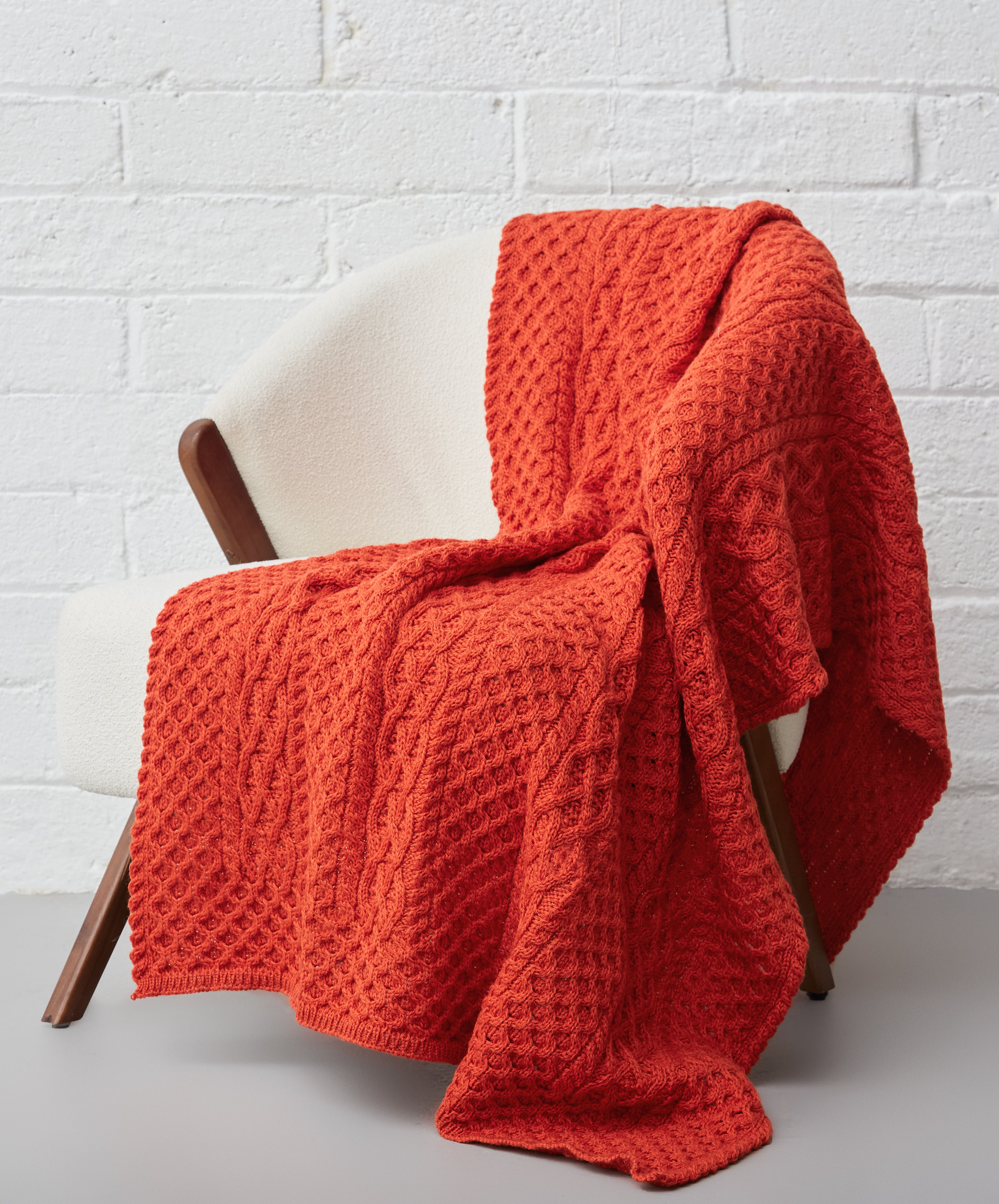 Knitted Aran Woolen Throw Orange Marl - IrelandsEye Knitwear