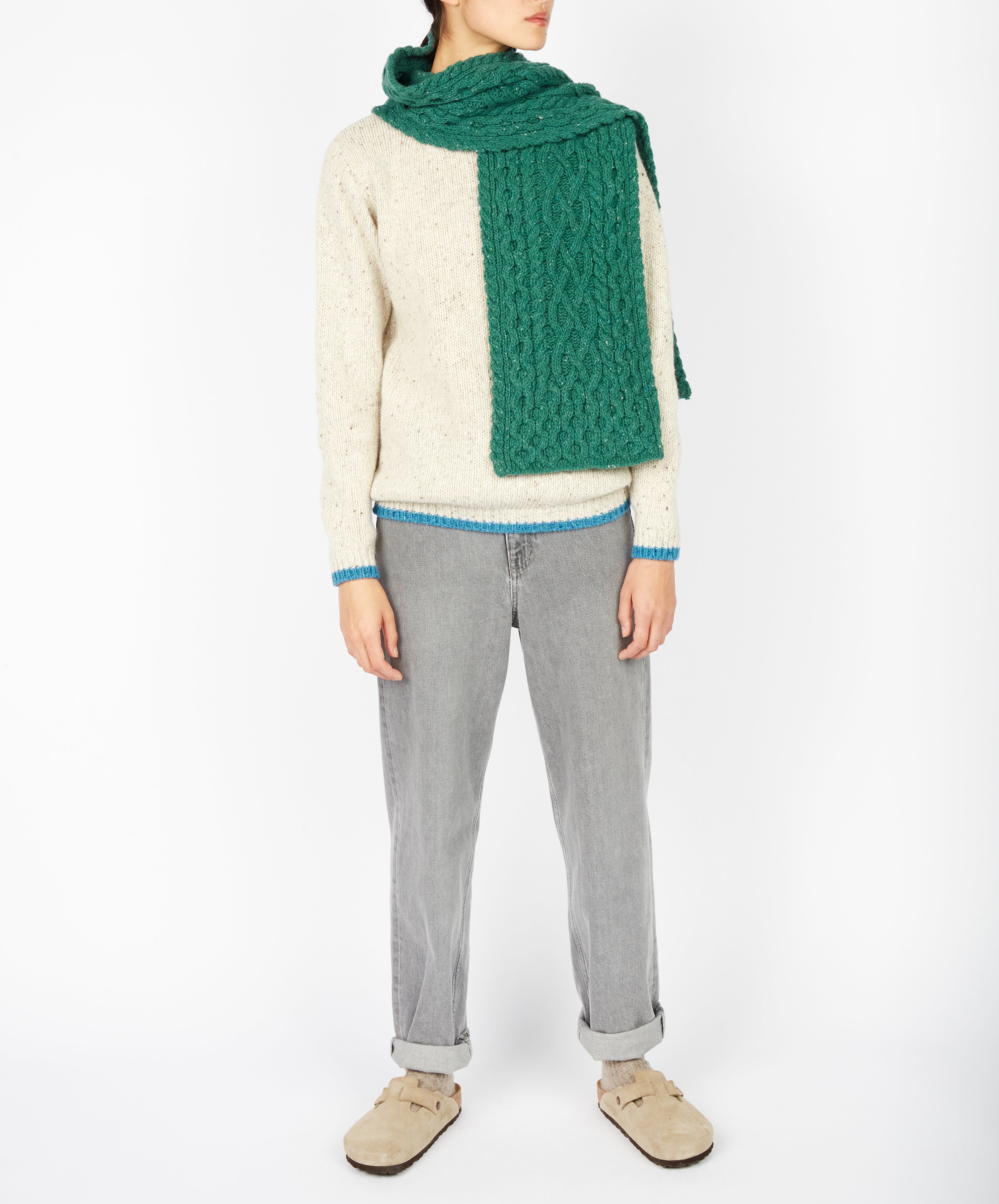 Unisex Luxe Aran Knit Woolen Scarf in Green Garden – IrelandsEye Knitwear