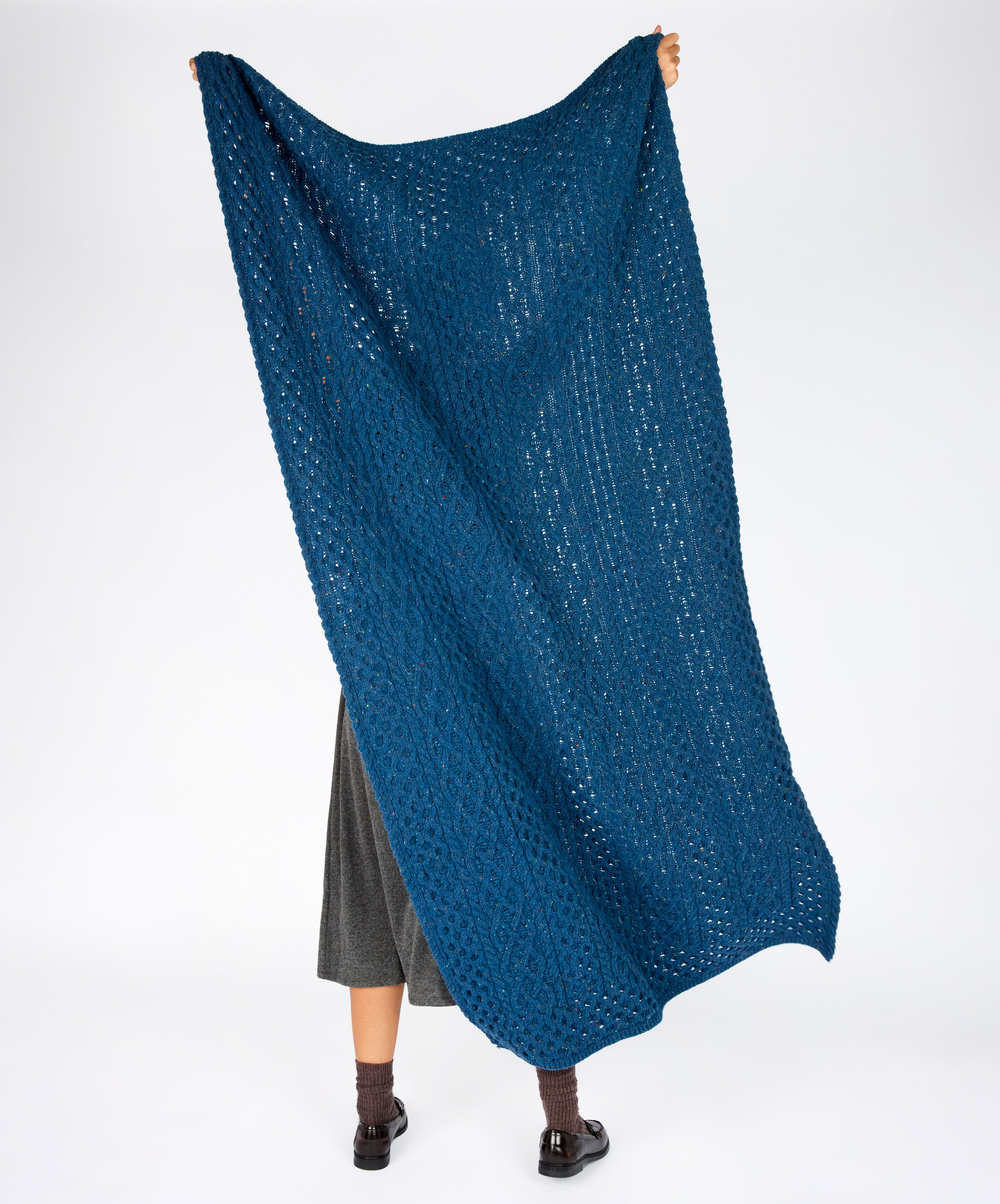 Luxe Aran Knit Woolen Throw Ink Marl - IrelandsEye Knitwear