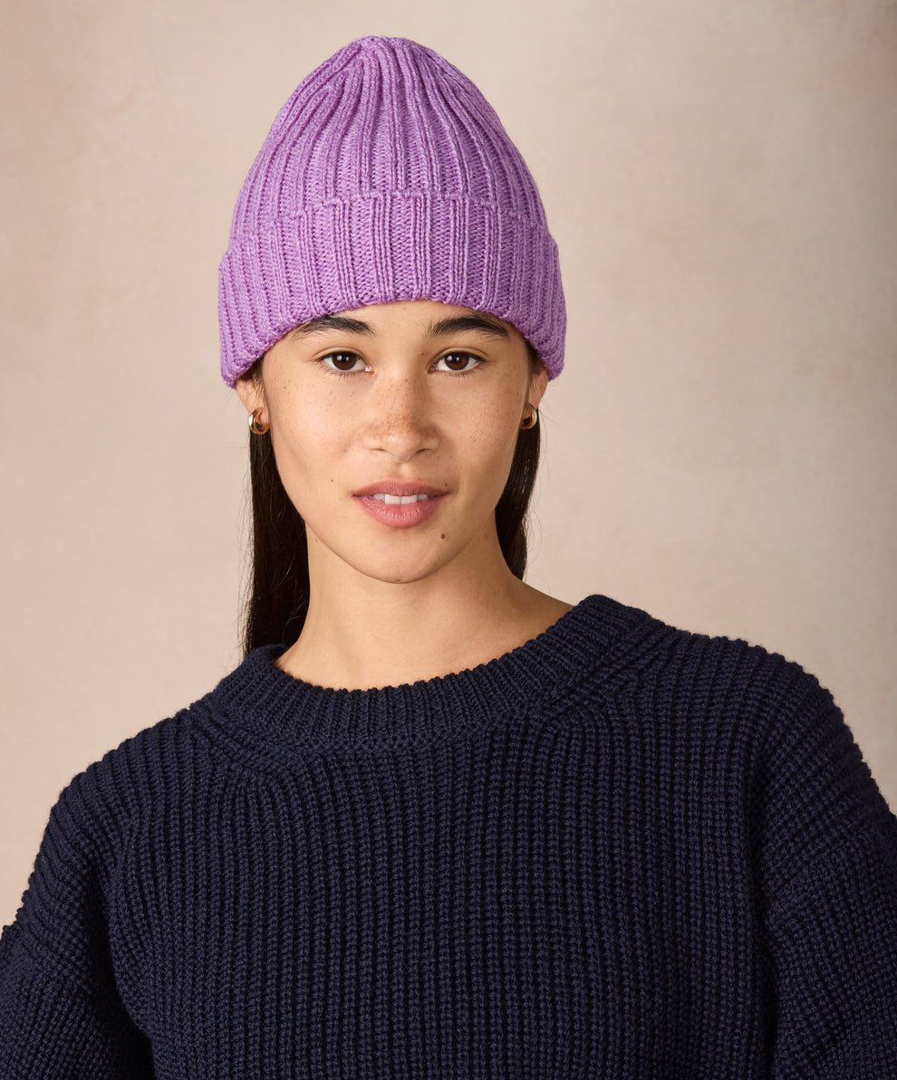 Unisex Ribbed Merino Knit Woolen Hat lilac marl - IrelandsEye Knitwear