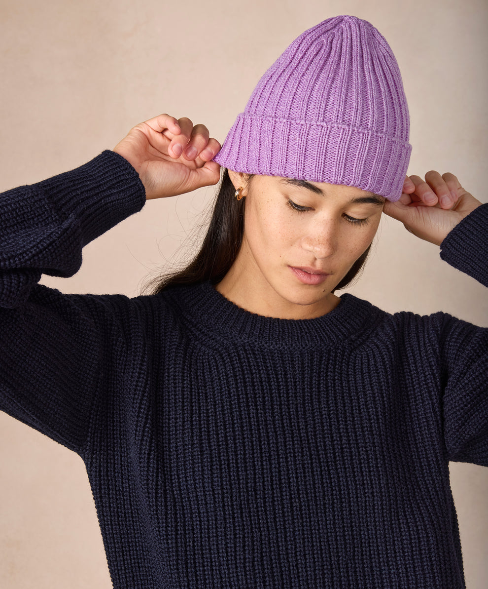 Unisex Ribbed Merino Knit Woolen Hat lilac marl - IrelandsEye Knitwear