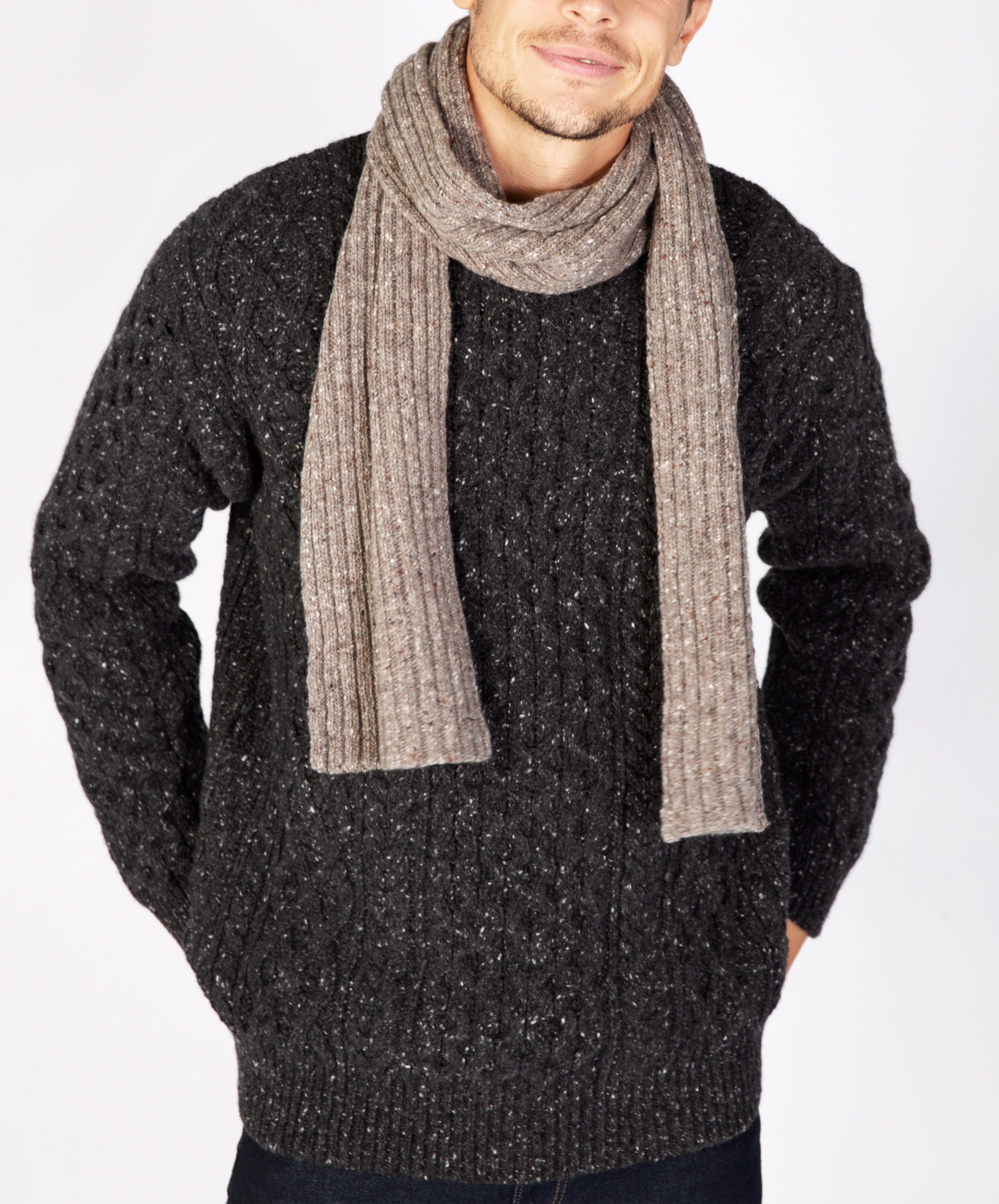 Unisex Luxe Knit Ribbed Woolen Scarf in Rocky Ground - IrelandsEye Knitwear