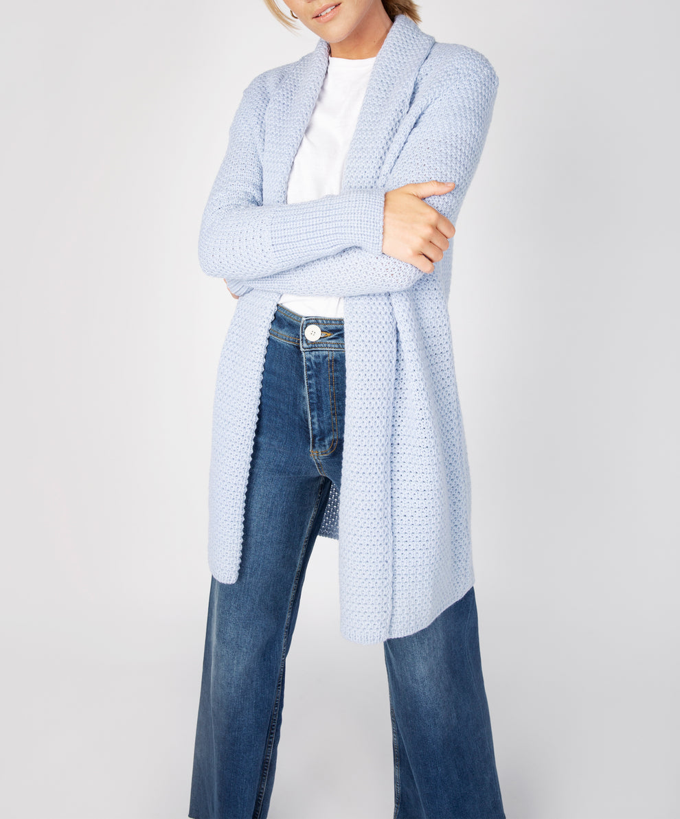 Womens Kilcoole Knit Textured Cardigan in Ice Blue - IrelandsEye Knitwear