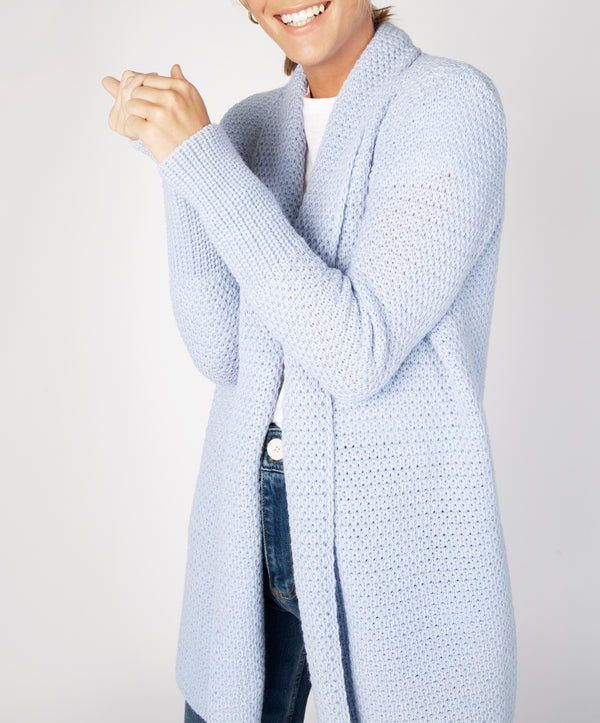 Womens Kilcoole Knit Textured Cardigan in Ice Blue - IrelandsEye Knitwear