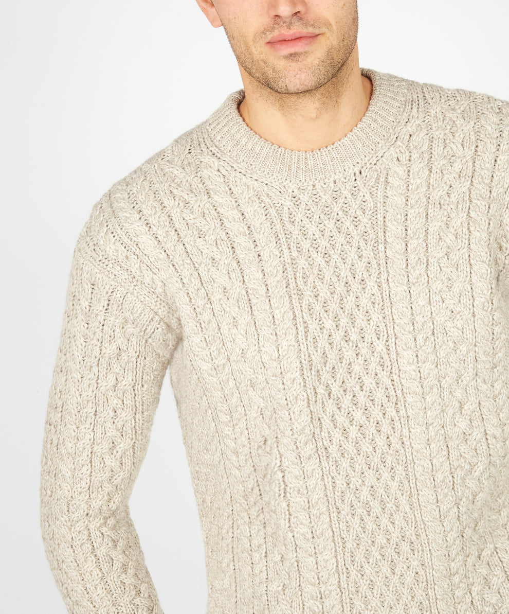 Mens Cuileann Aran Crew Neck Sweater Stone Marl - IrelandsEye Knitwear