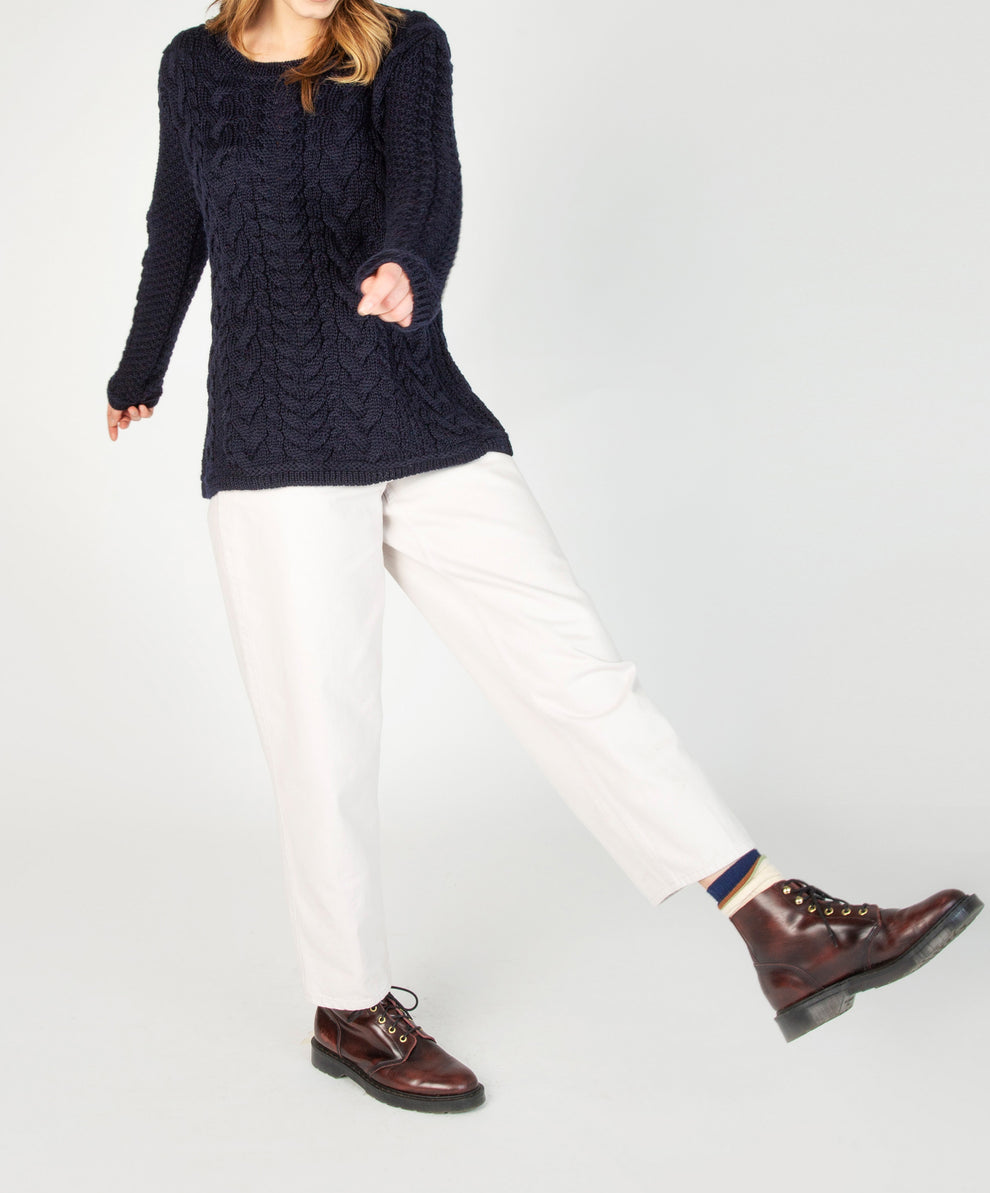 Primrose A-Line Round Neck Sweater - Navy - IrelandsEye Knitwear