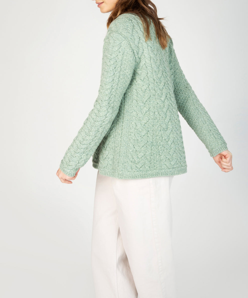 Womens Primrose A-Line Cable Round Neck Sweater - Sage Marl ...