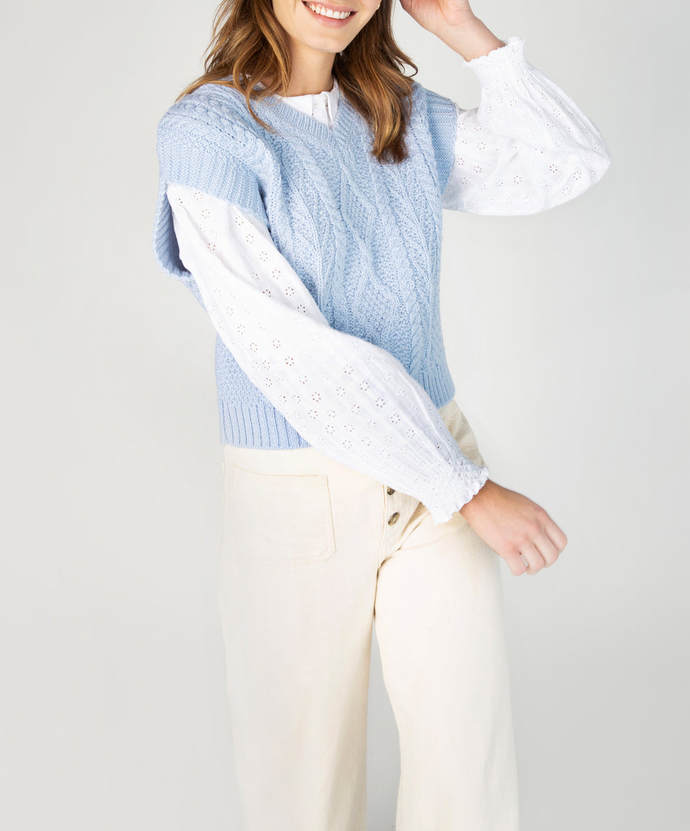 Womens Sweetpea V-Neck Diamond Vest - Ice Blue - IrelandsEye Knitwear