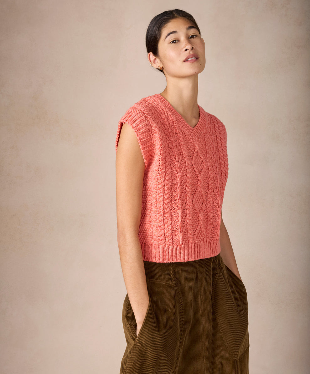 Womens Sweetpea V-Neck Diamond Vest Salmon- IrelandsEye Knitwear