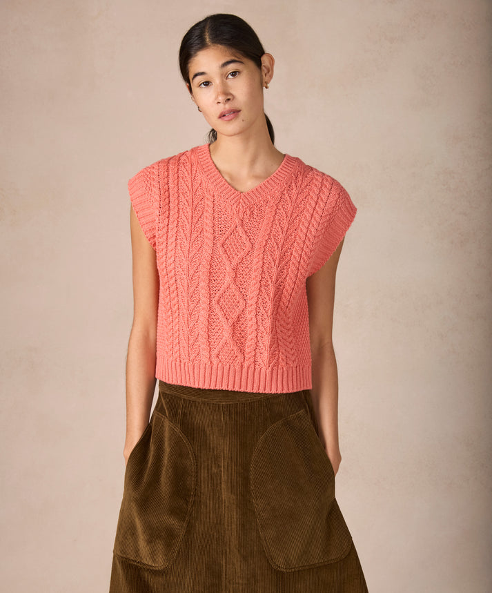 Womens Sweetpea V-Neck Diamond Vest Salmon- IrelandsEye Knitwear