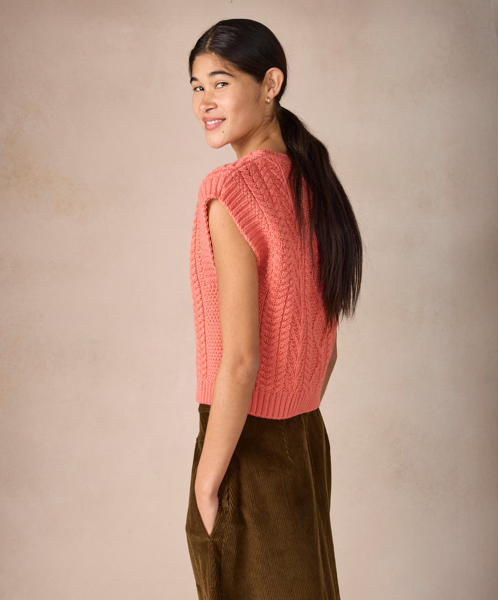 Womens Sweetpea V-Neck Diamond Vest Salmon- IrelandsEye Knitwear