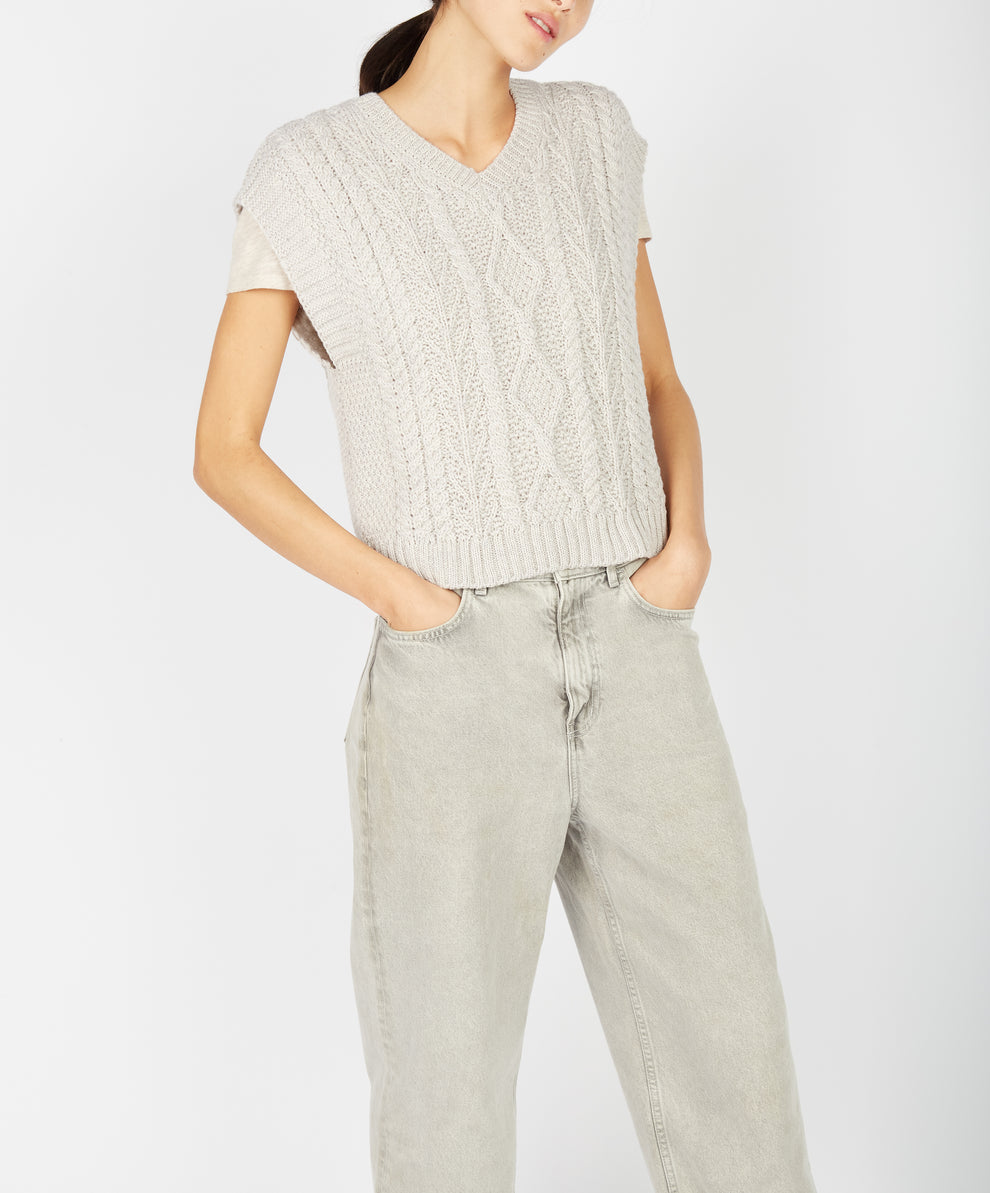 Womens Sweetpea V-Neck Diamond Vest Silver Marl - IrelandsEye Knitwear
