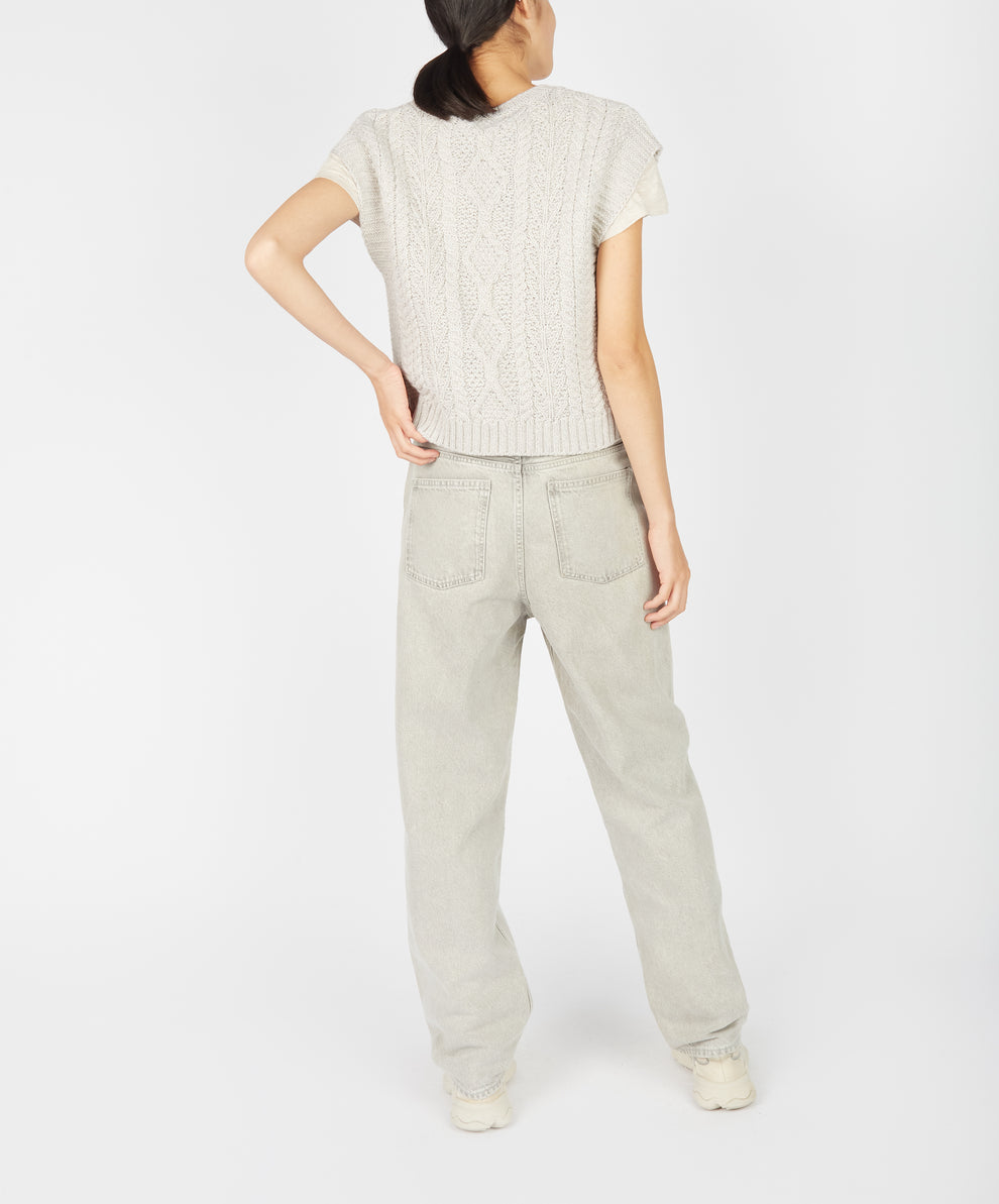 Womens Sweetpea V-Neck Diamond Vest Silver Marl - IrelandsEye Knitwear