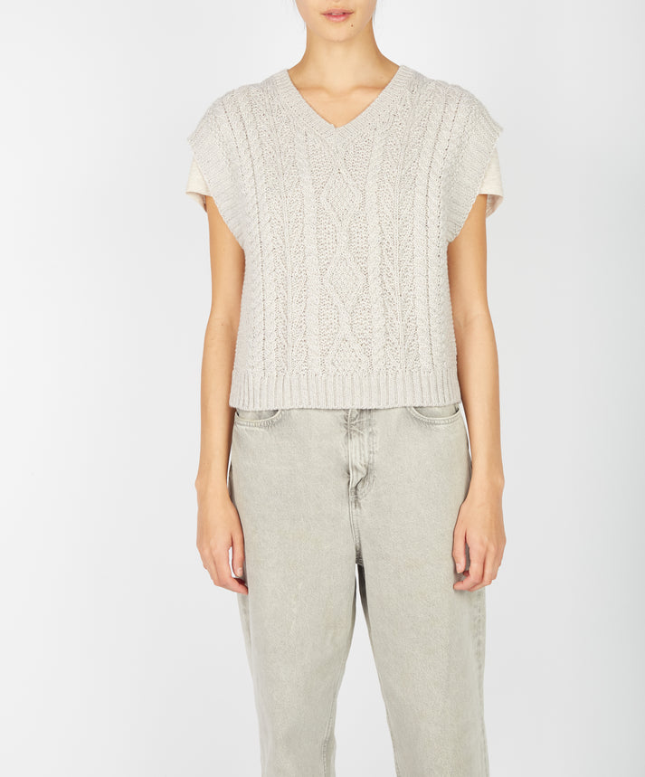 Womens Sweetpea V-Neck Diamond Vest Silver Marl - IrelandsEye Knitwear