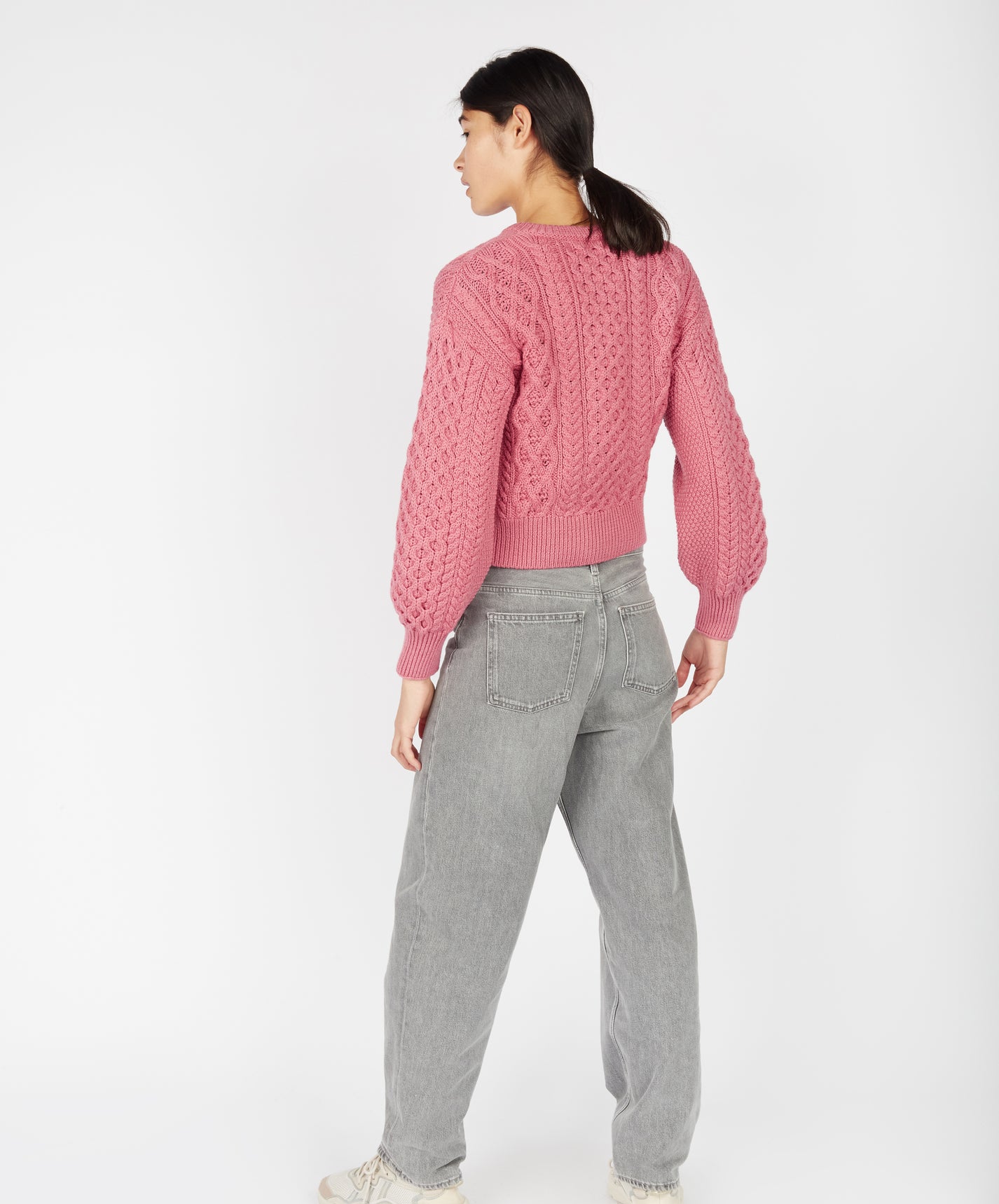 Women’s Clover Cropped Aran Cardigan | Rosa Pink - Pastel – IrelandsEye ...