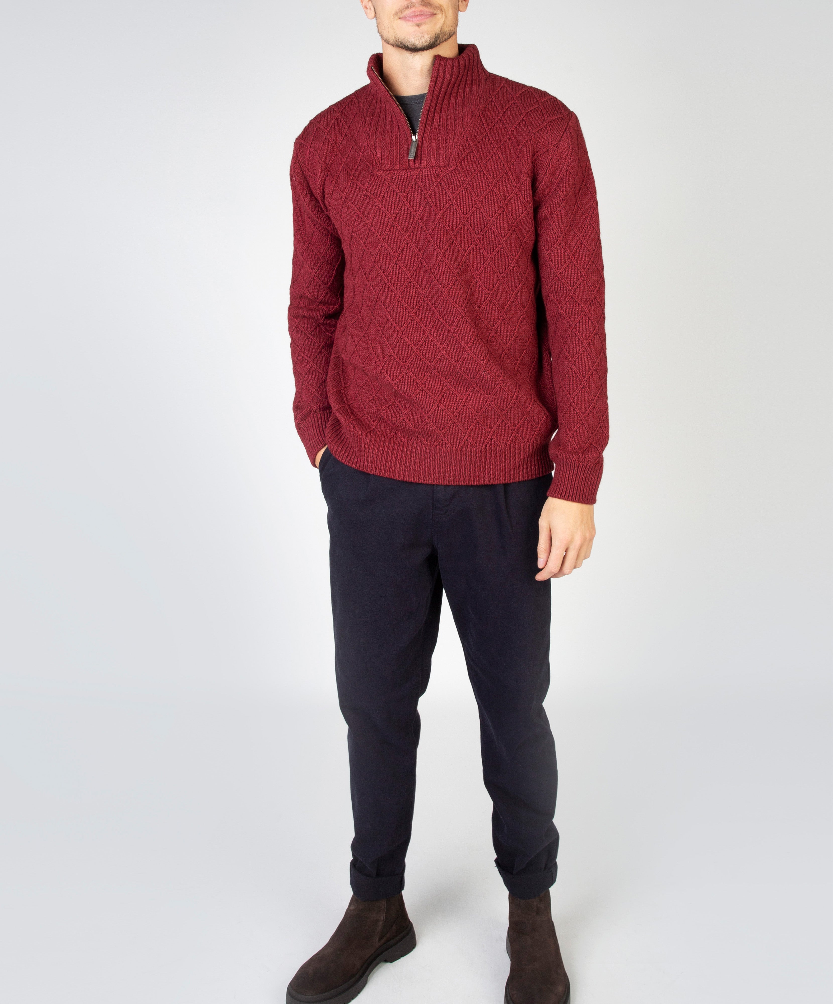 Mens Diamond Troyer Sweater - Sunrise - IrelandsEye Knitwear