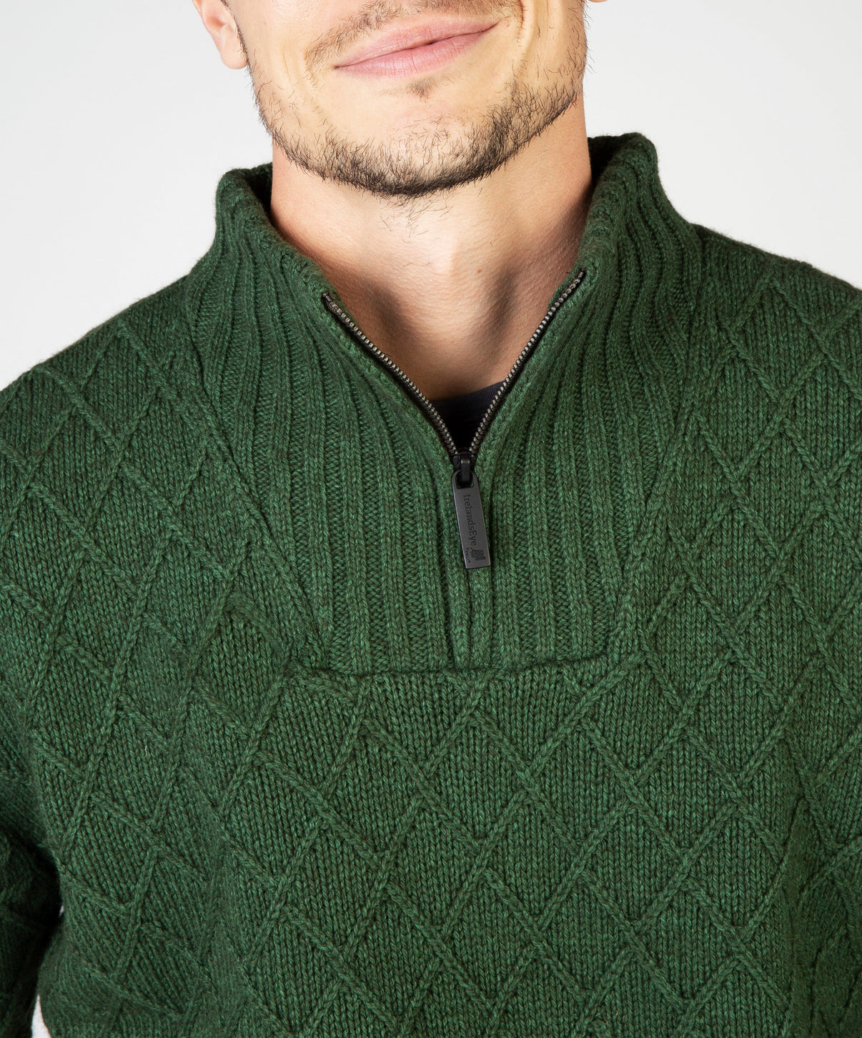 Mens Diamond Troyer Sweater - Tundra - IrelandsEye Knitwear