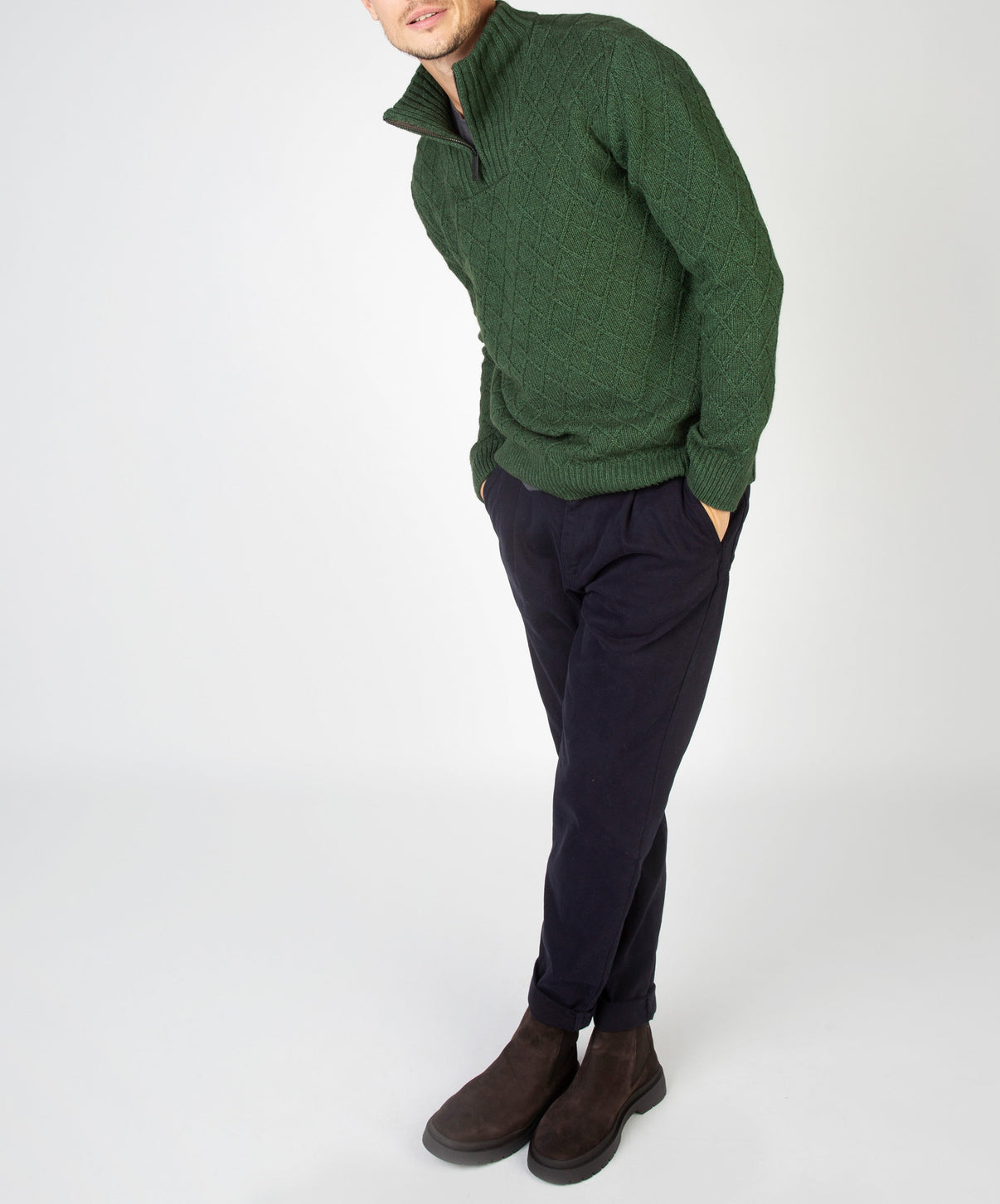 Mens Diamond Troyer Sweater - Tundra - IrelandsEye Knitwear