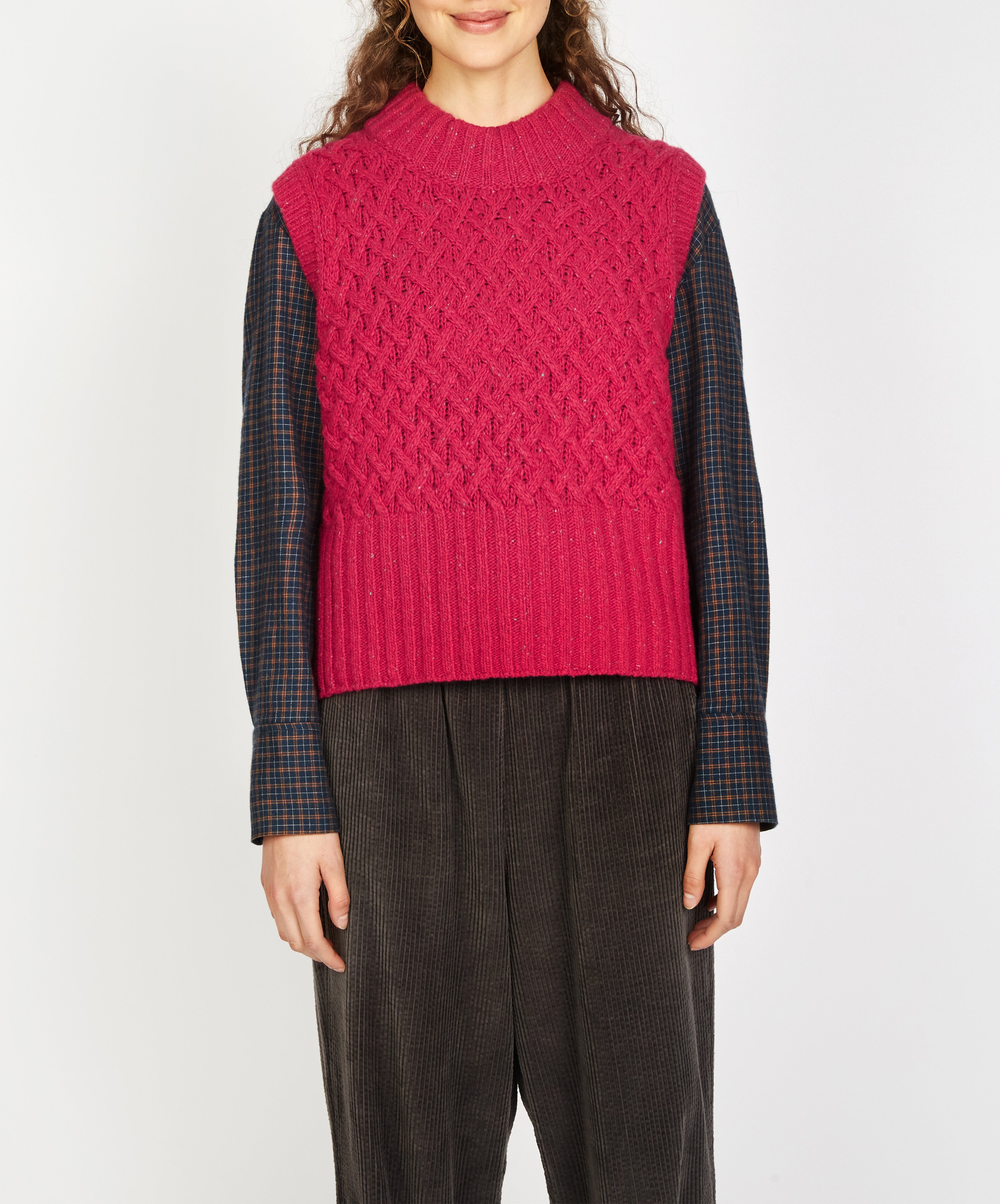 Womens Ballybricken Trellis Cropped Vest Bramble Berry IrelandsEye Knitwear