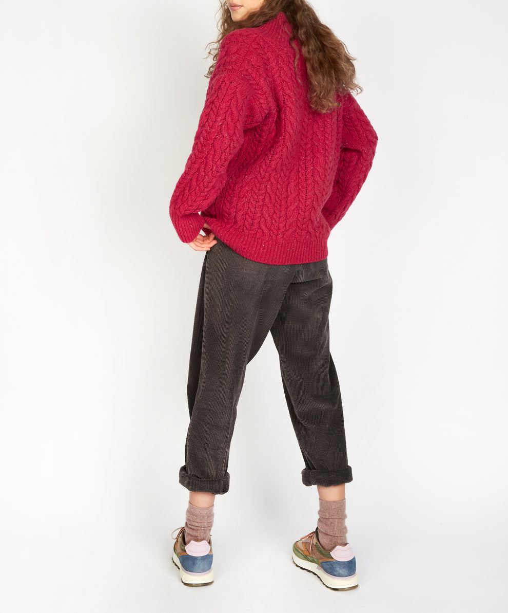 Mill Lane Cable V-neck Sweater Bramble Berry IrelandsEye Knitwear