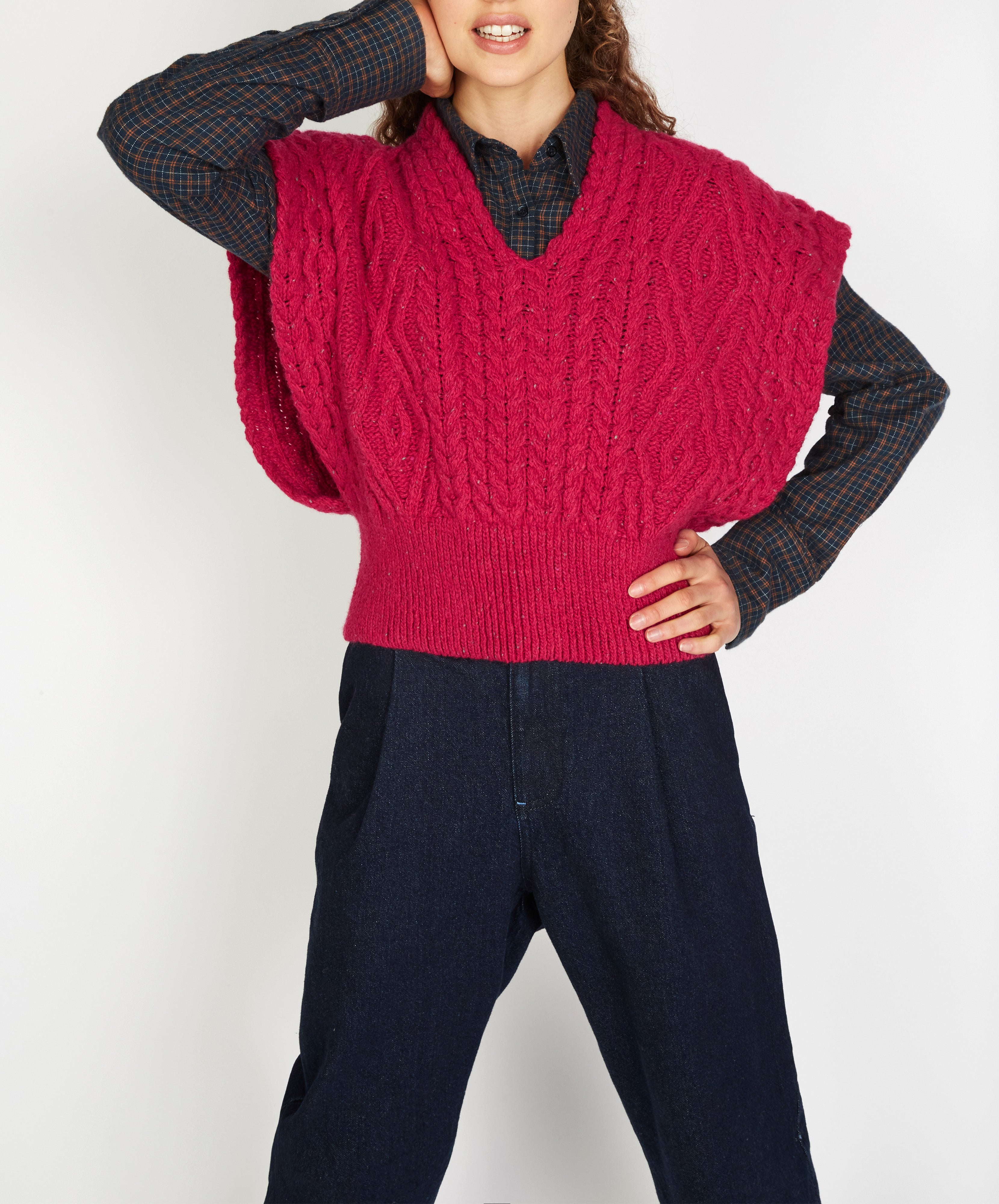 Womens Farmleigh Diamond Vest Bramble Berry IrelandsEye Knitwear