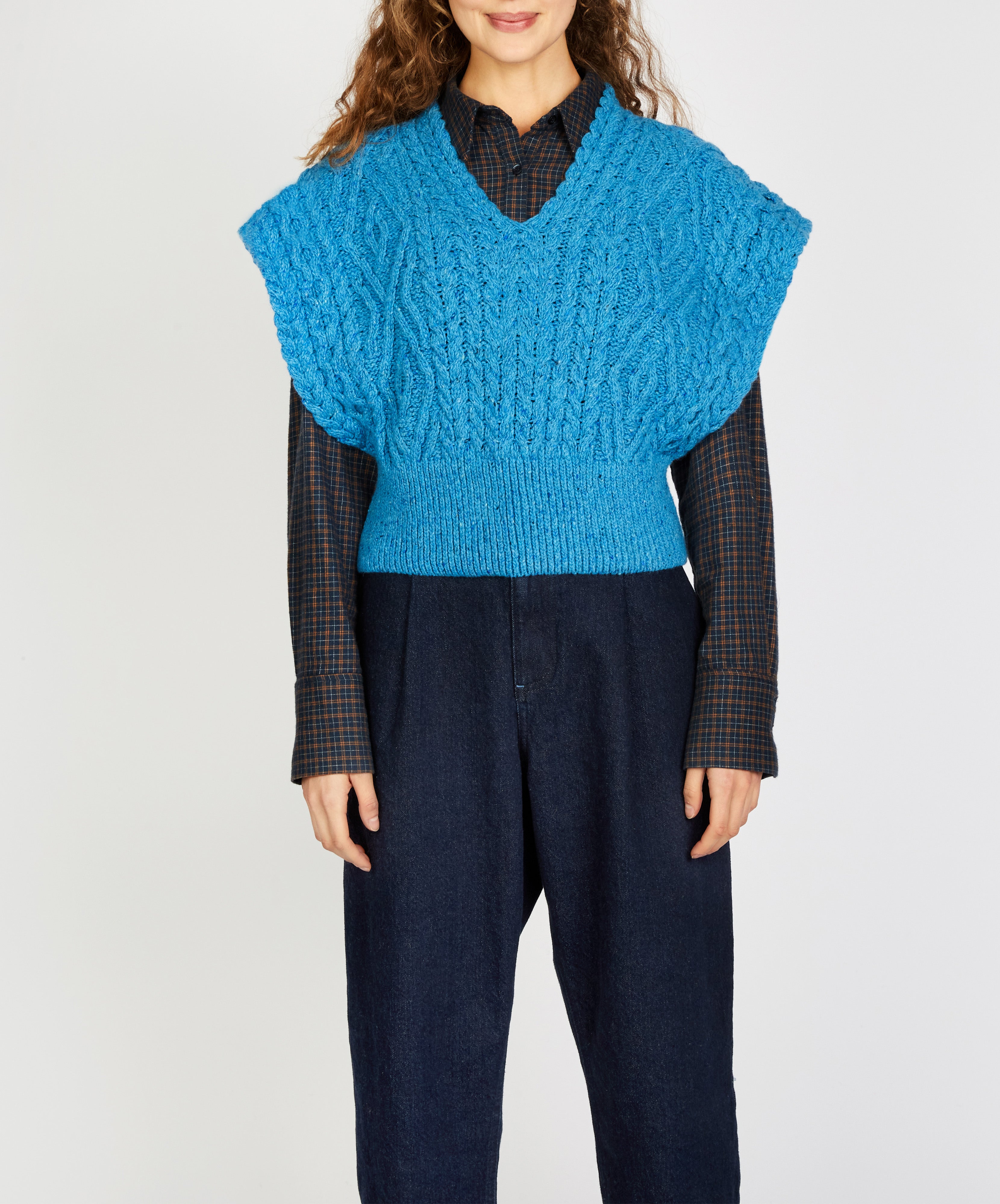 Womens Farmleigh Diamond Vest Forget-Me-Not Blue IrelandsEye Knitwear