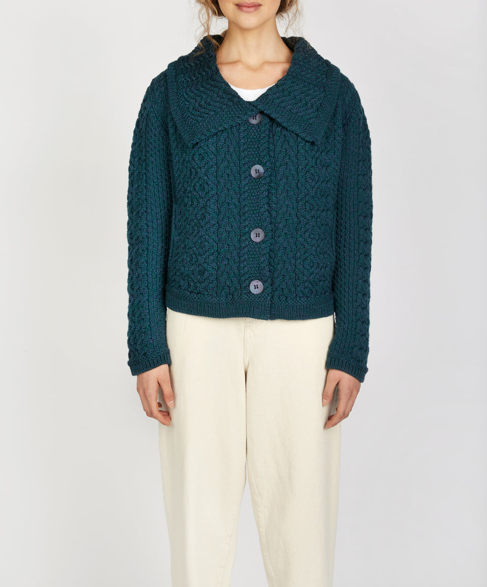 Willow Cropped Aran Cardigan Atlantic Blue – IrelandsEye Knitwear