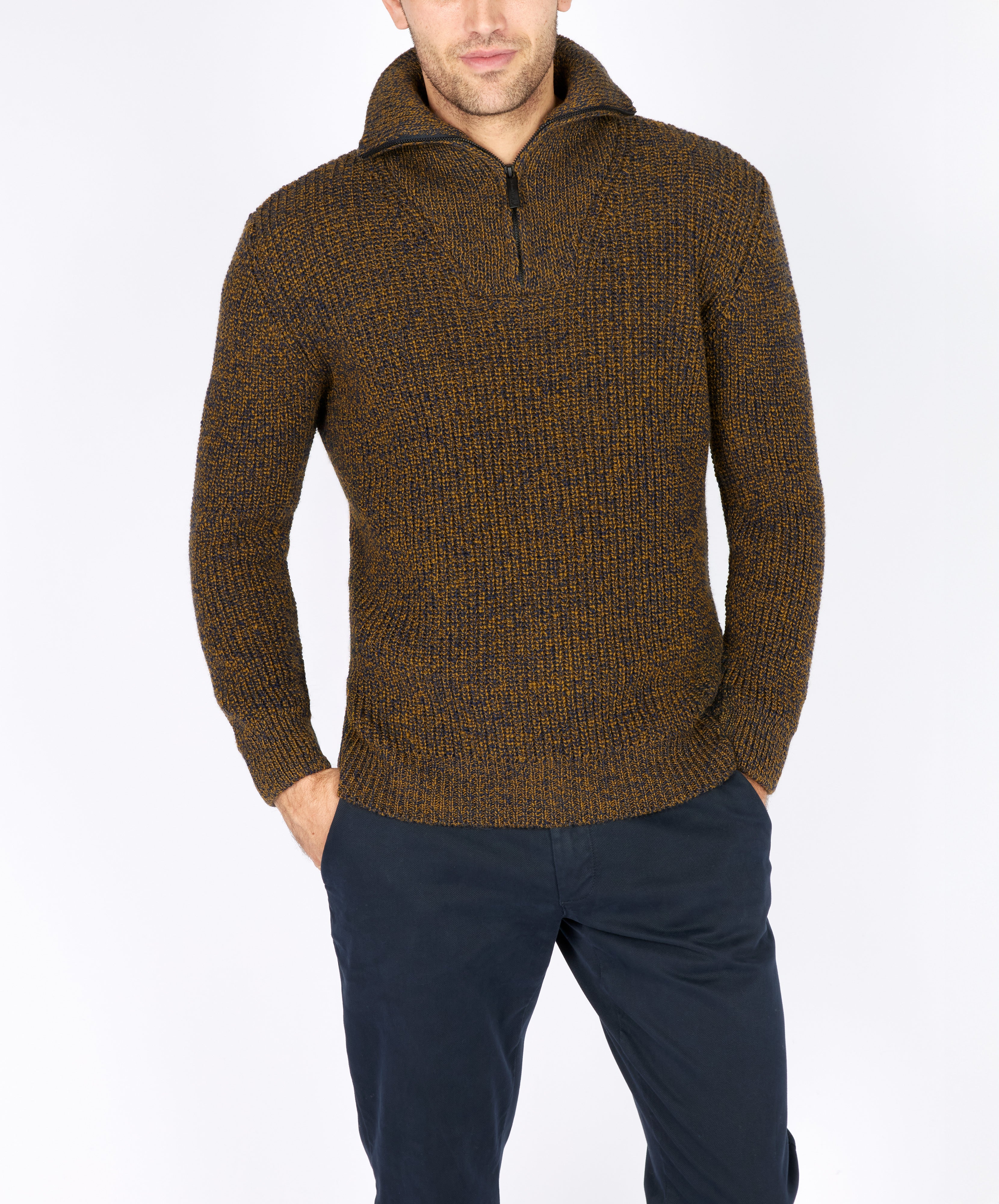 Mens Owenroe Ribbed Troyer Sweater Desert Marl IrelandsEye Knitwear