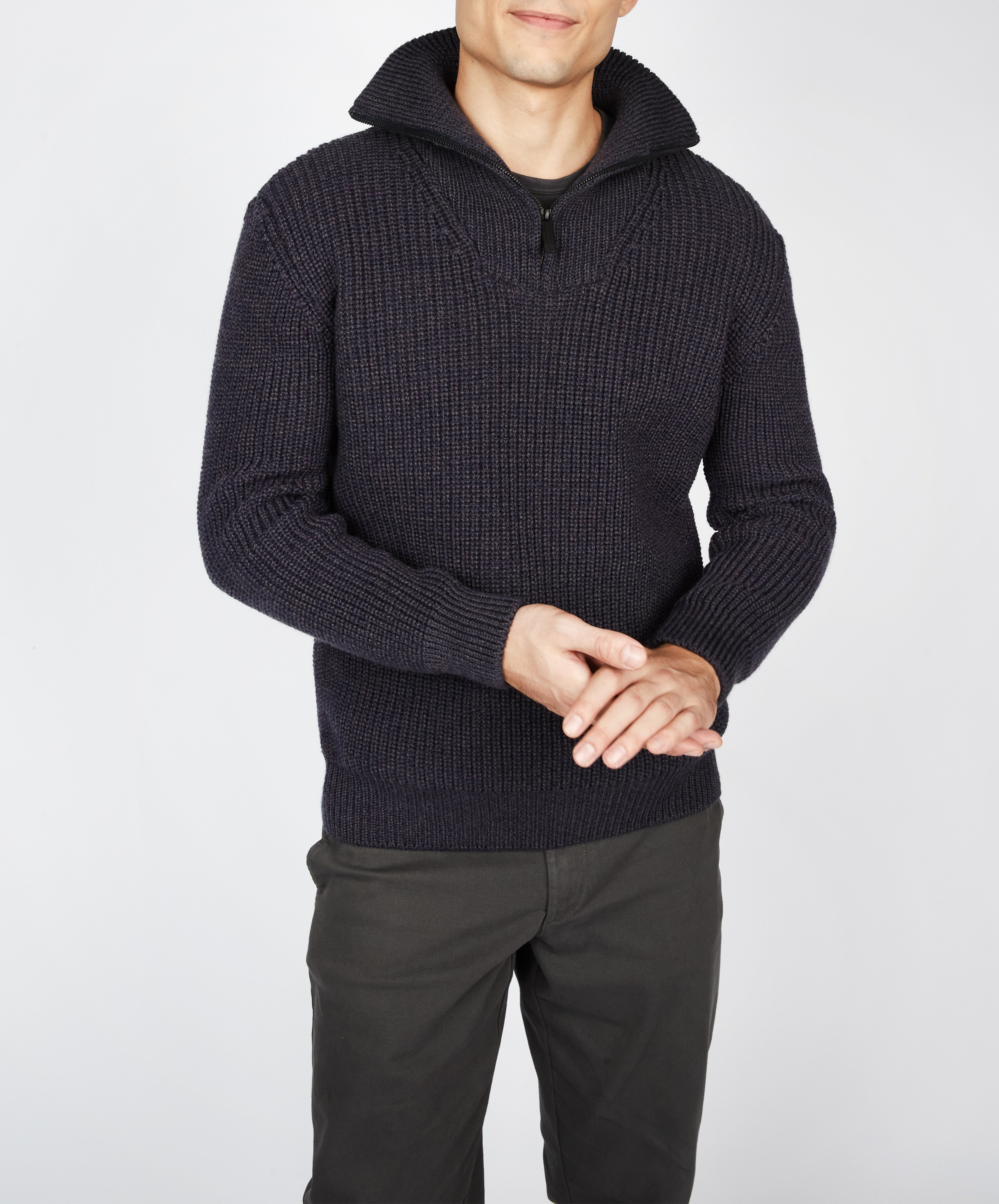 Mens Owenroe Ribbed Troyer Sweater Navy Marl IrelandsEye Knitwear