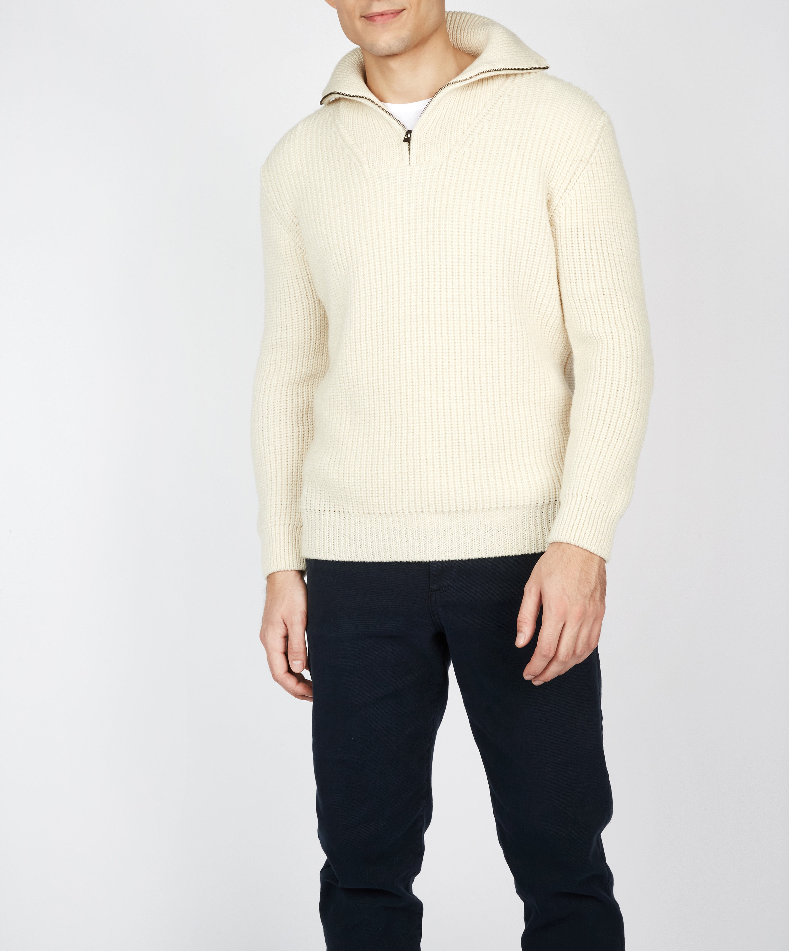 Mens Owenroe Ribbed Troyer Sweater Natural IrelandsEye Knitwear