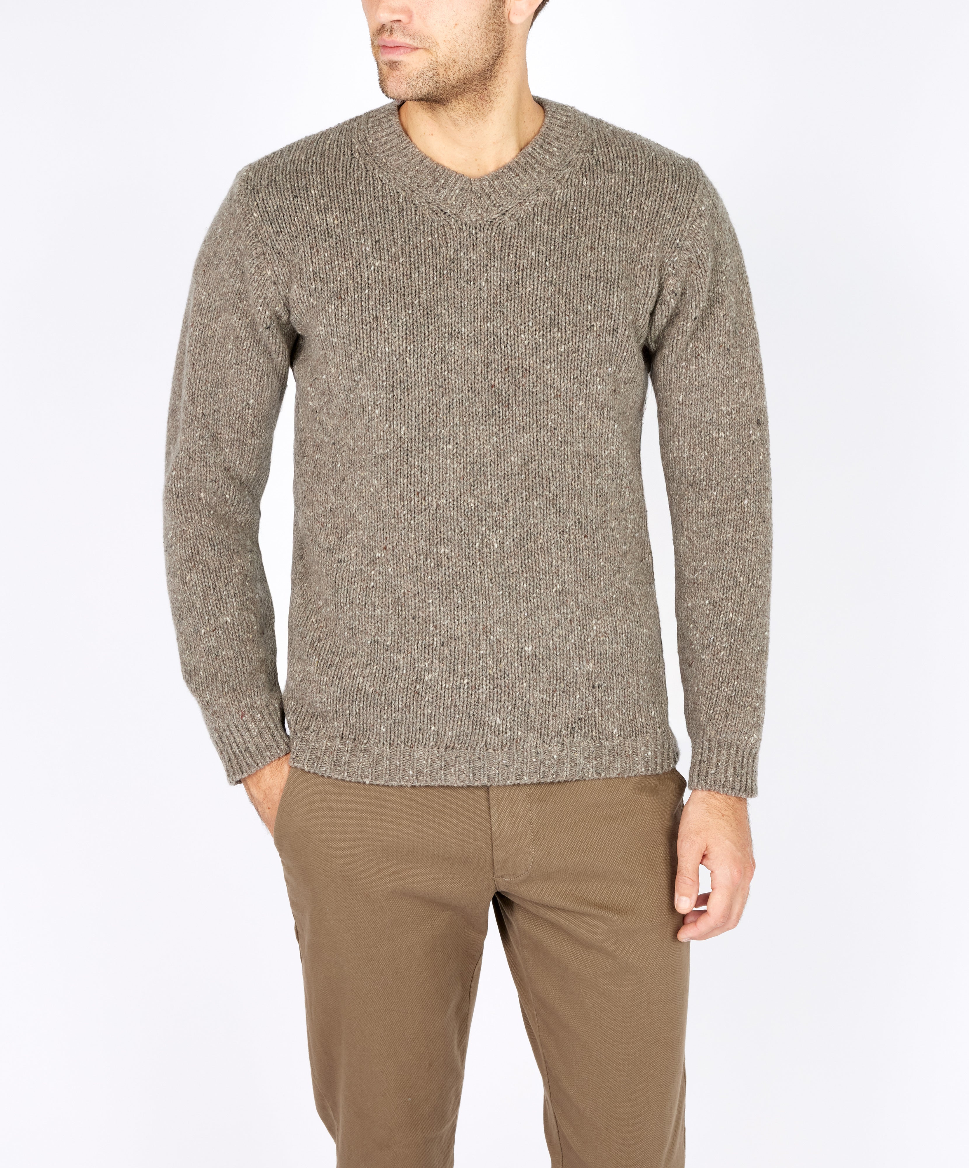 Kilbride V Neck Sweater Rocky Ground – IrelandsEye Knitwear