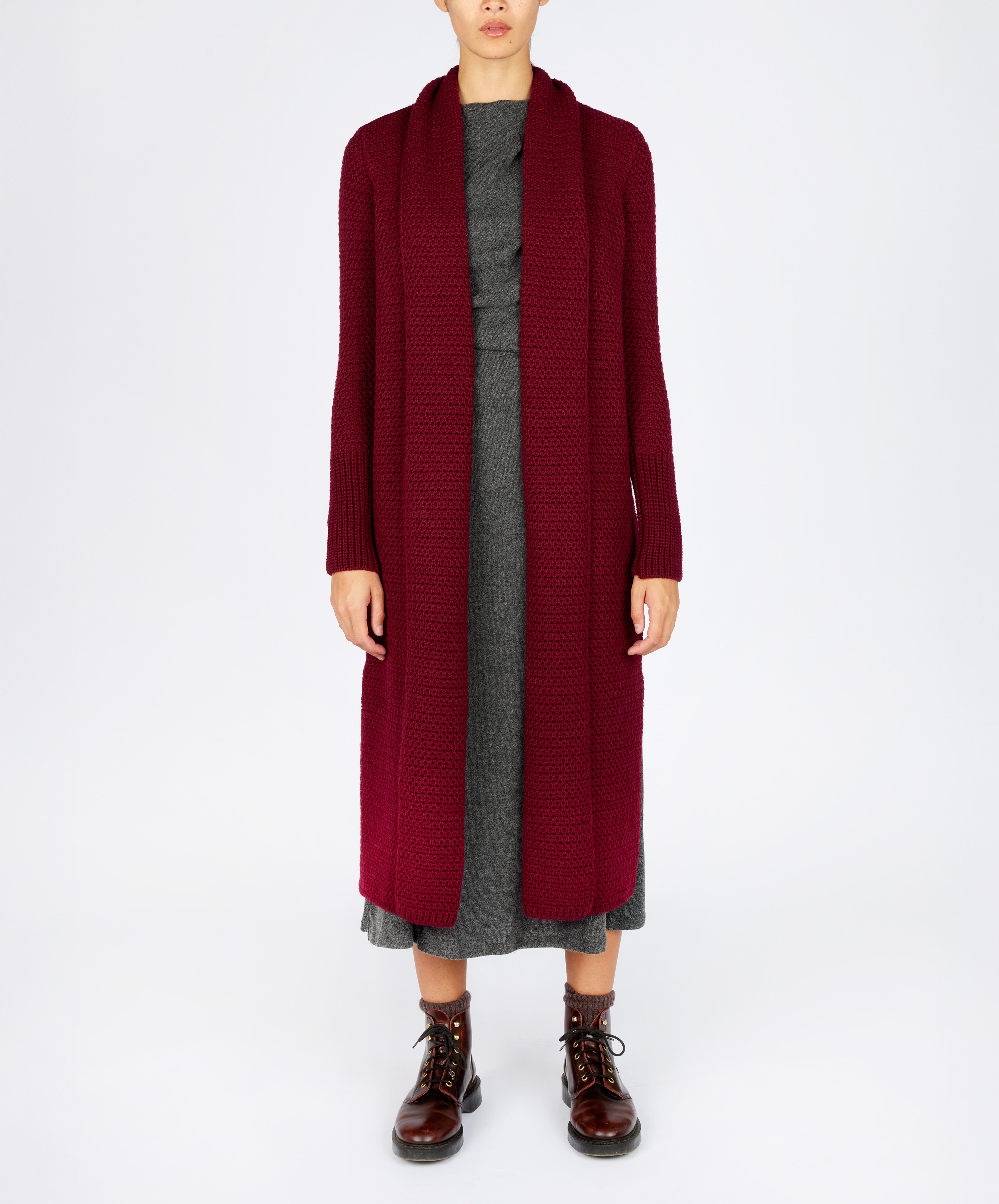 'Rathnew' textured Coatigan Claret – IrelandsEye Knitwear