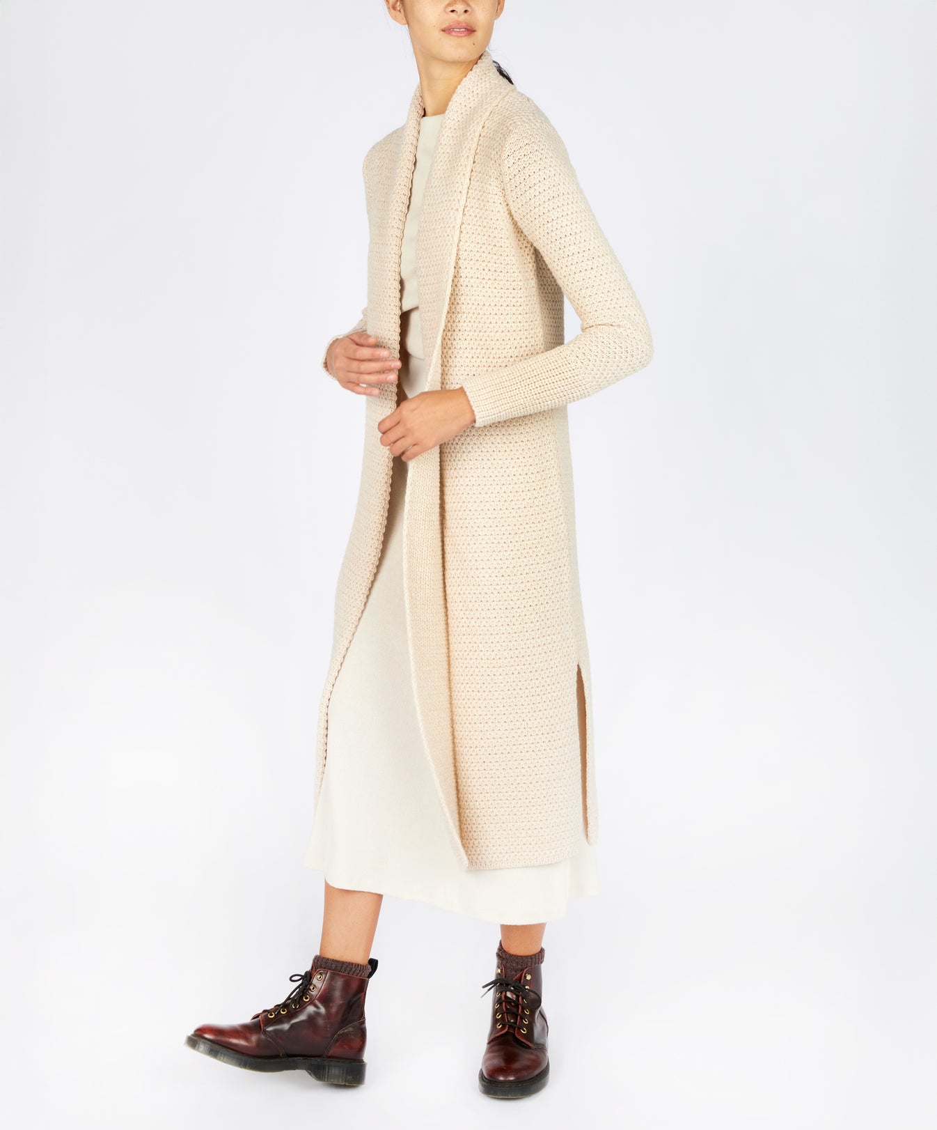 'Rathnew' textured Coatigan Oatmeal Marl – IrelandsEye Knitwear