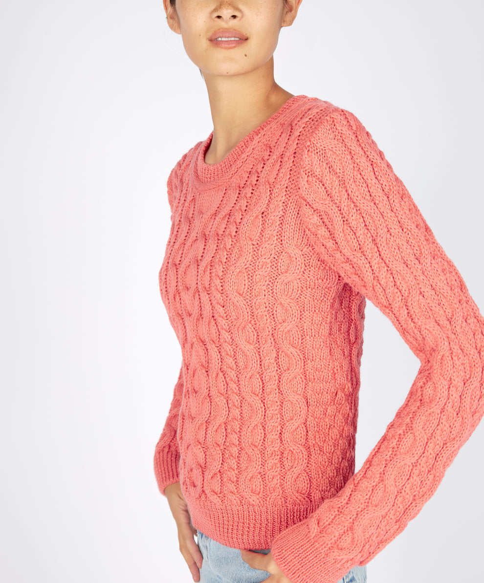 The 'Dana' Cable Crew Neck Salmon - IrelandsEye Knitwear