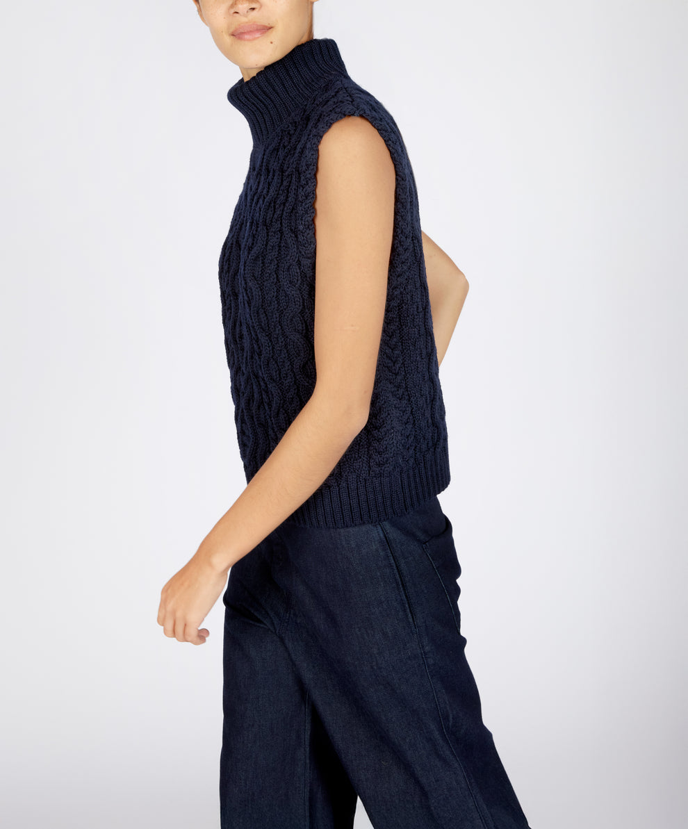 The 'Fia' Polo Vest Navy - IrelandsEye Knitwear