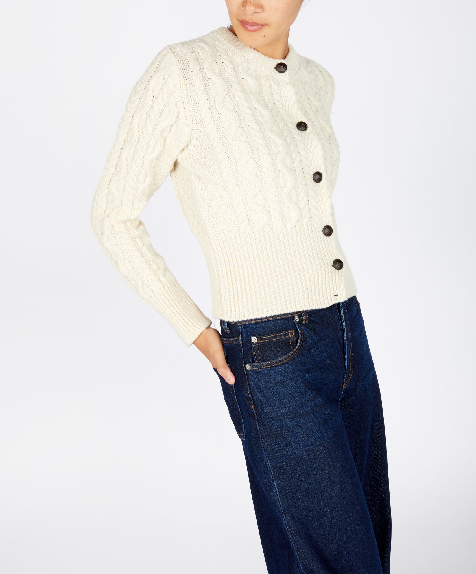The 'Elva' Cropped Cardigan Natural - IrelandsEye Knitwear