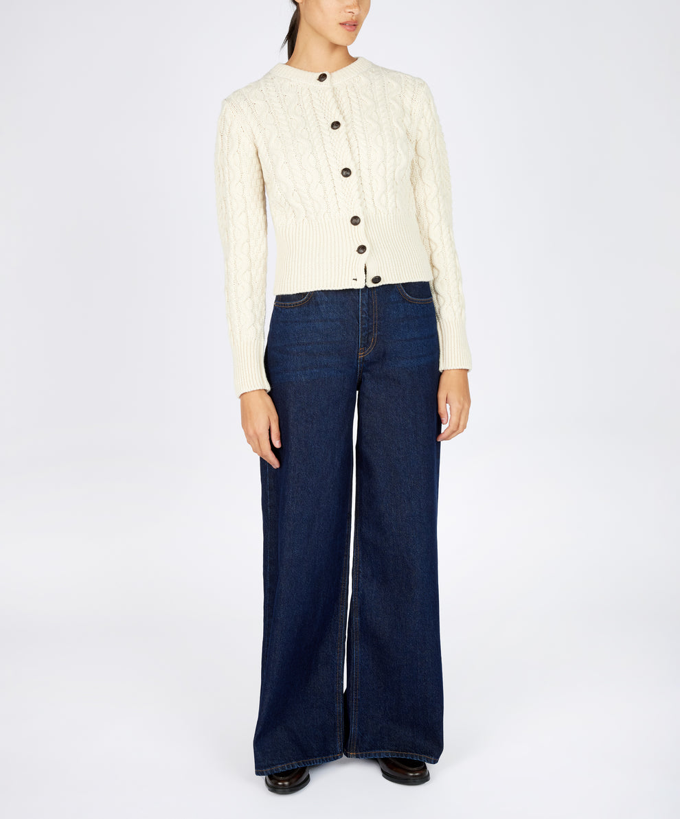 The 'Elva' Cropped Cardigan Natural - IrelandsEye Knitwear