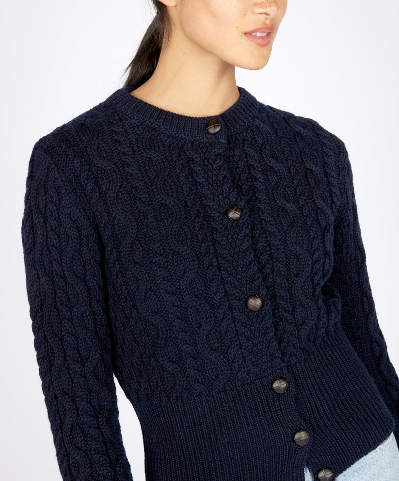 The 'Elva' Cropped Cardigan Navy - IrelandsEye Knitwear