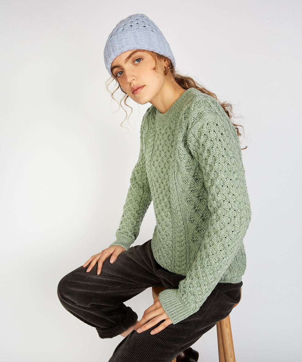 Unisex Luxe Aran Knit Woolen Hat Powder Blue- IrelandsEye Knitwear