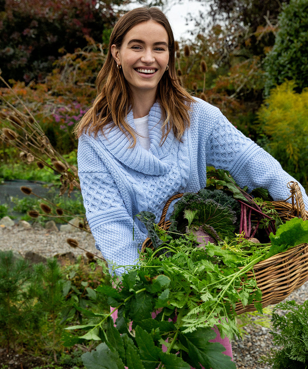 Womens Aster Shawl Collar Oversized Sweater - Ice Blue - IrelandsEye ...